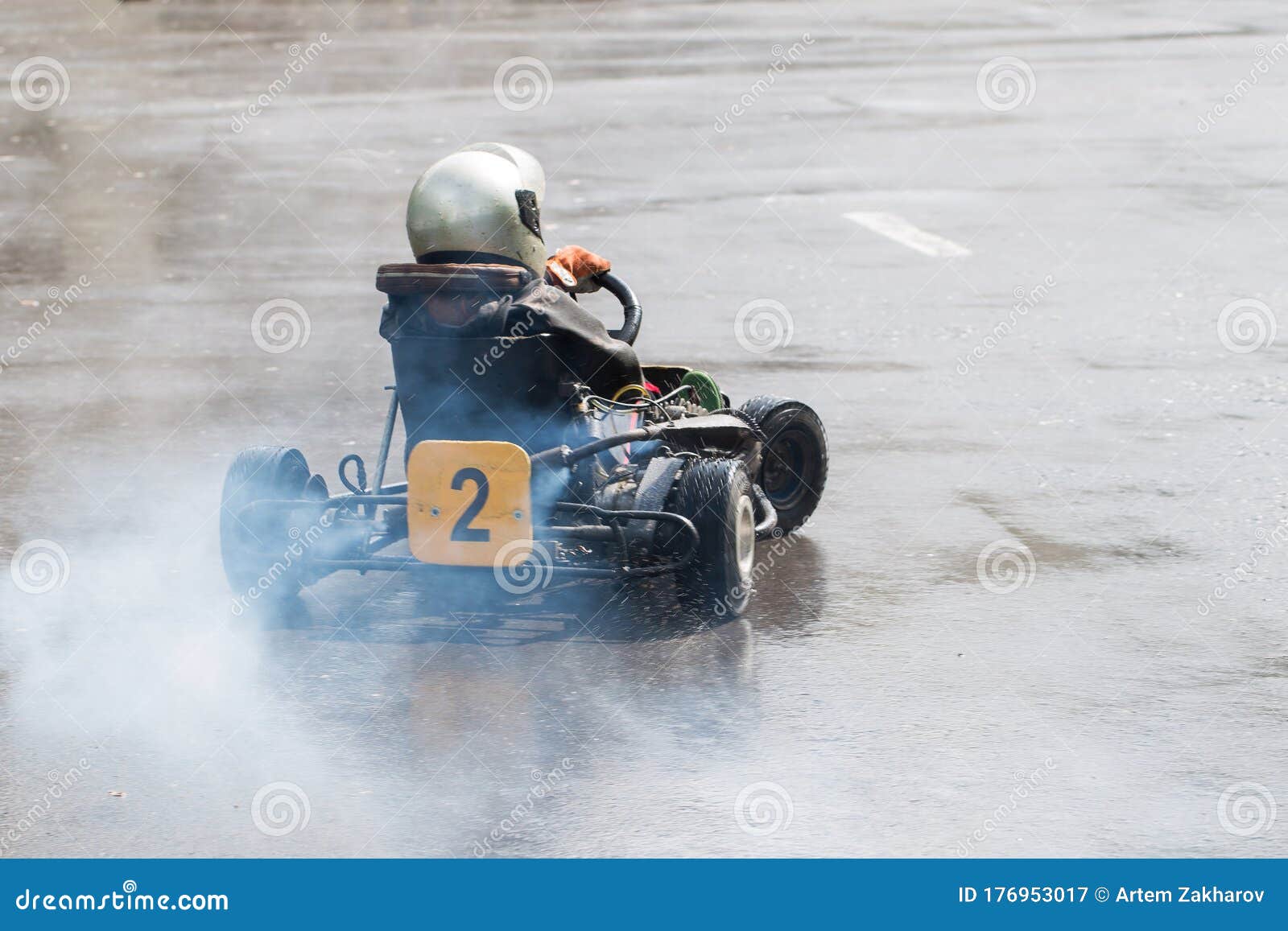 Karting - Driver in Helmet on Kart Circuit. Stock Image - Image of ...