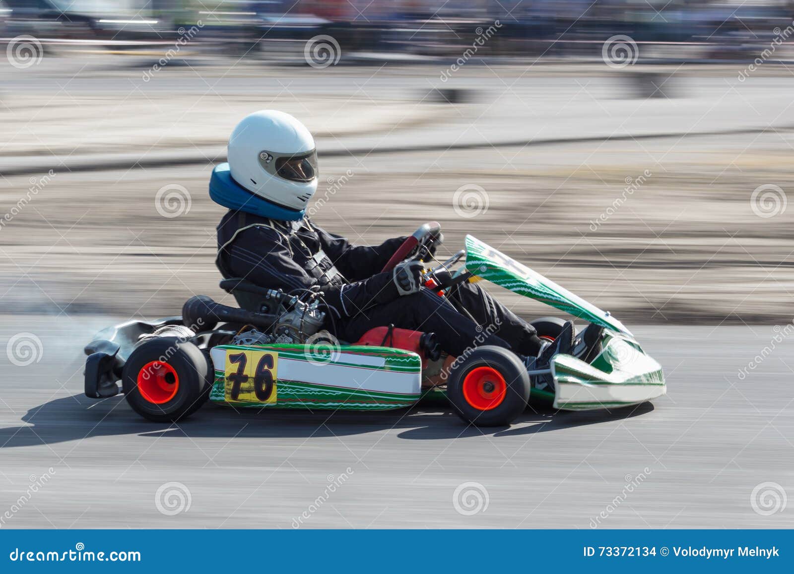 Karting - Driver in Helmet on Kart Circuit Stock Photo - Image of motor ...