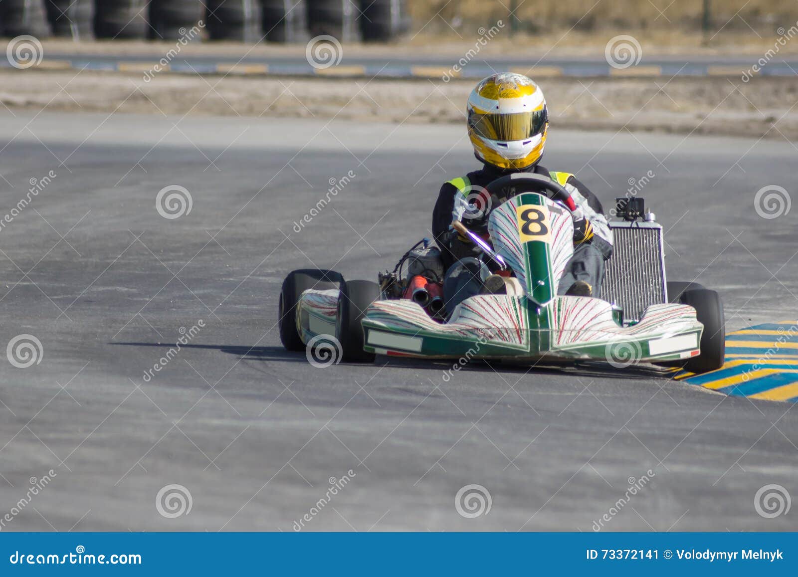 Karting - Driver in Helmet on Kart Circuit Stock Image - Image of ...