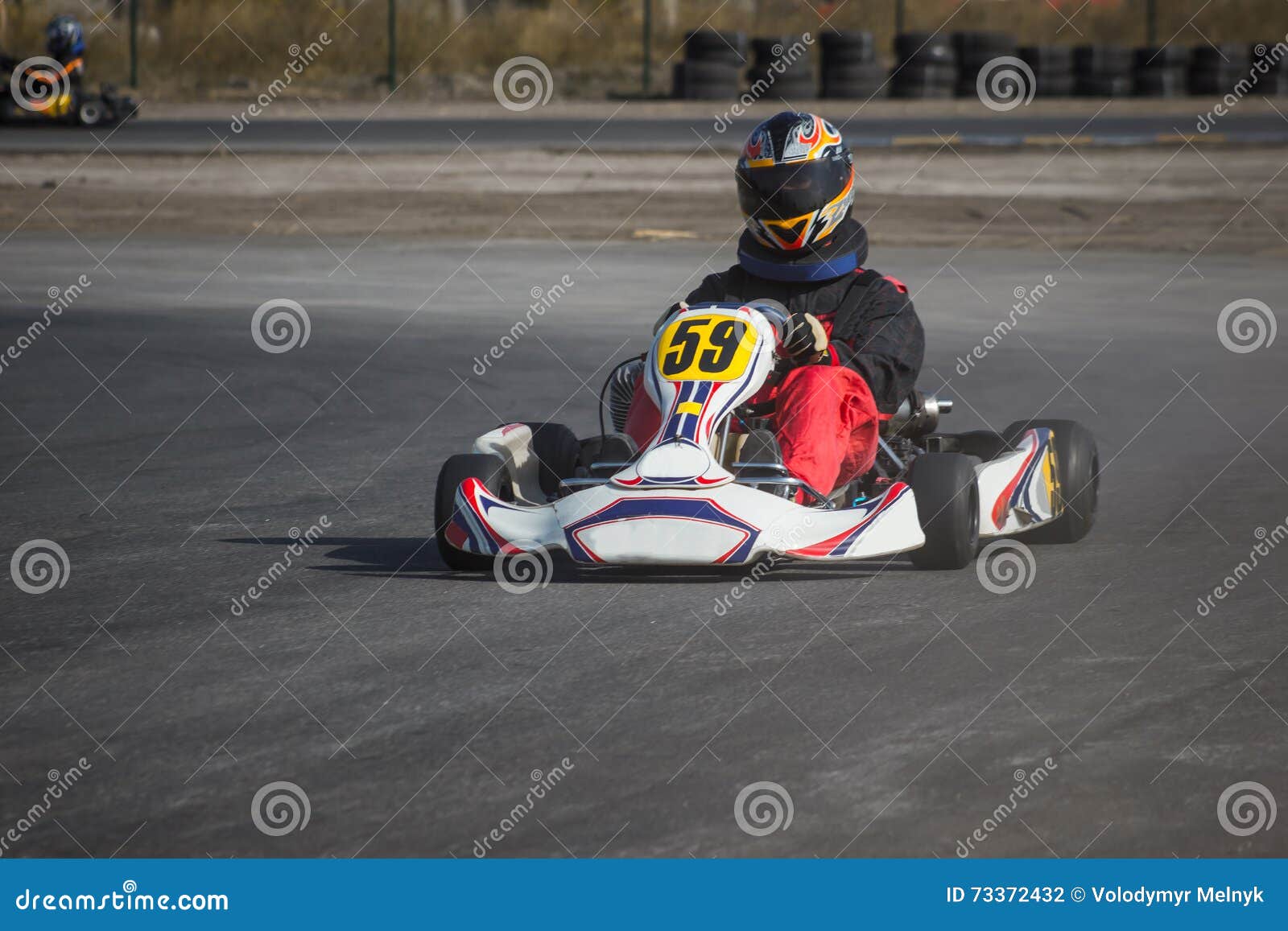 Karting - Driver in Helmet on Kart Circuit Stock Photo - Image of ...