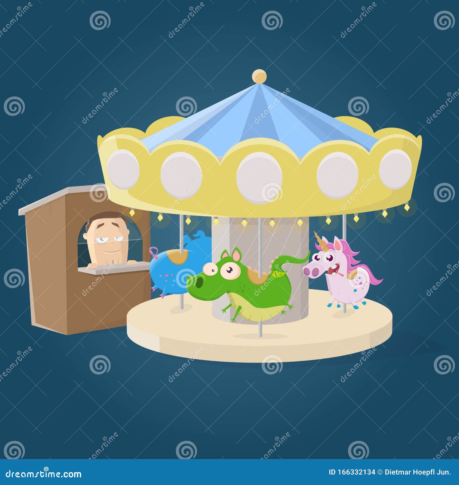 Funny Illustration of a Cartoon Carousel Stock Vector - Illustration of ...