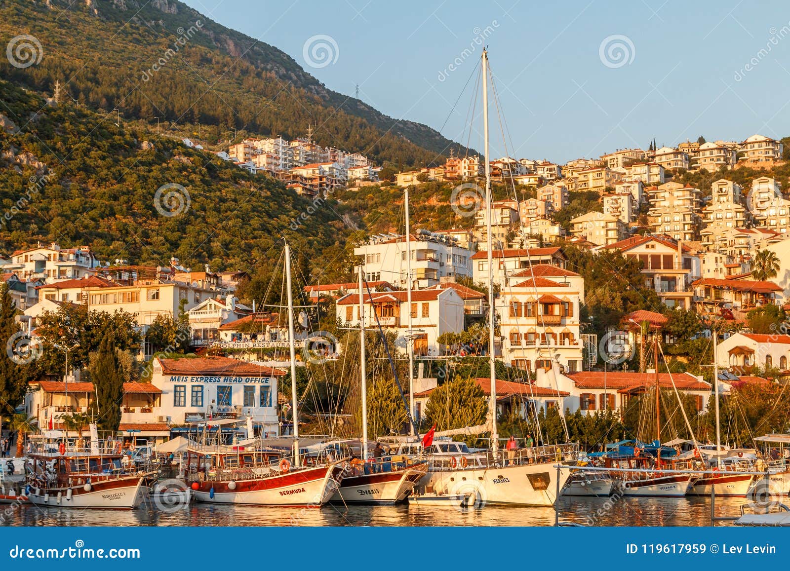 Harbor and Port of Kas Town in Sunset Editorial Stock Image - Image of ...