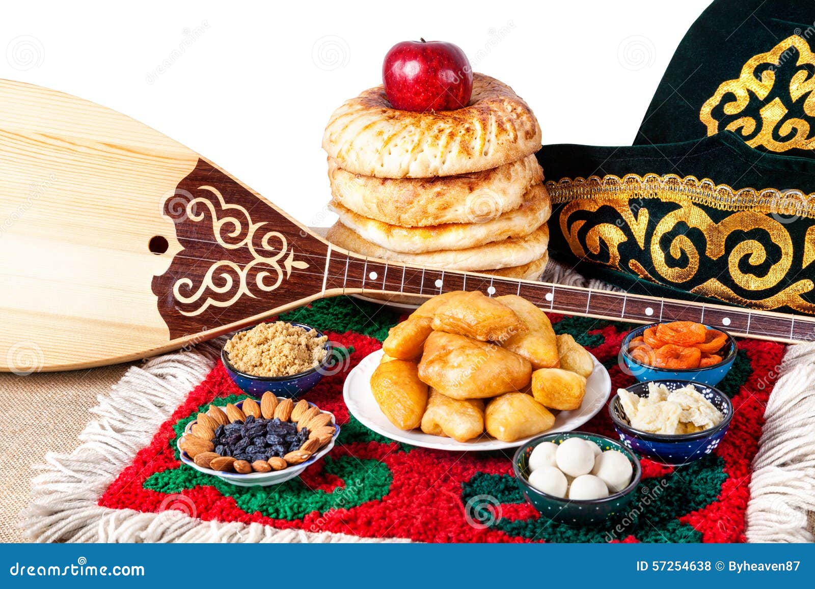 Kasachisches Lebensmittel, Dombra Und Hut Stockfoto - Bild von kaffee ...