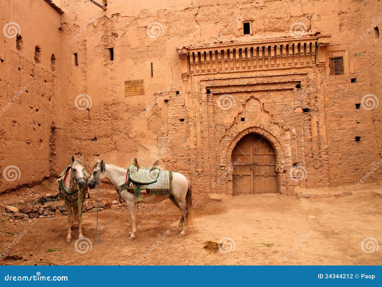 Horses in the Kasbah Courtyard Stock Photo - Image of door, ancient ...