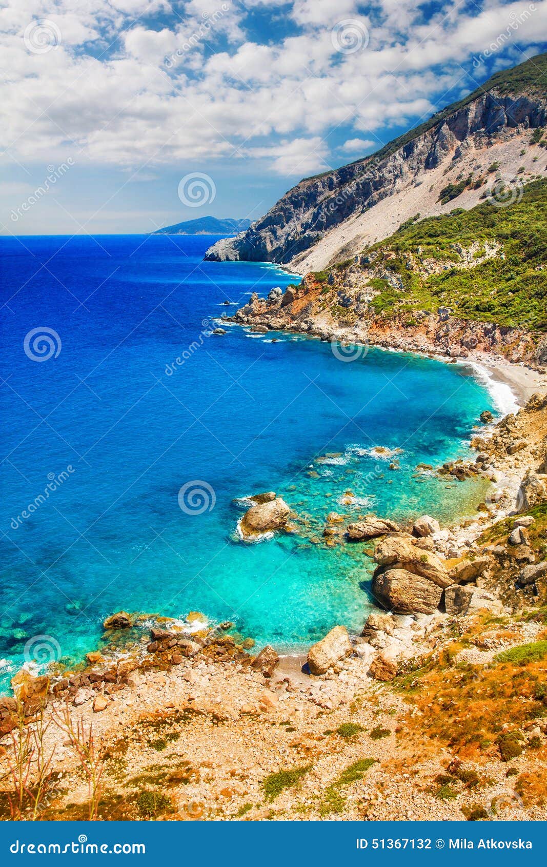 Kastro Beach, Skiathos, Greece Stock Photo - Image of bright, idyllic ...