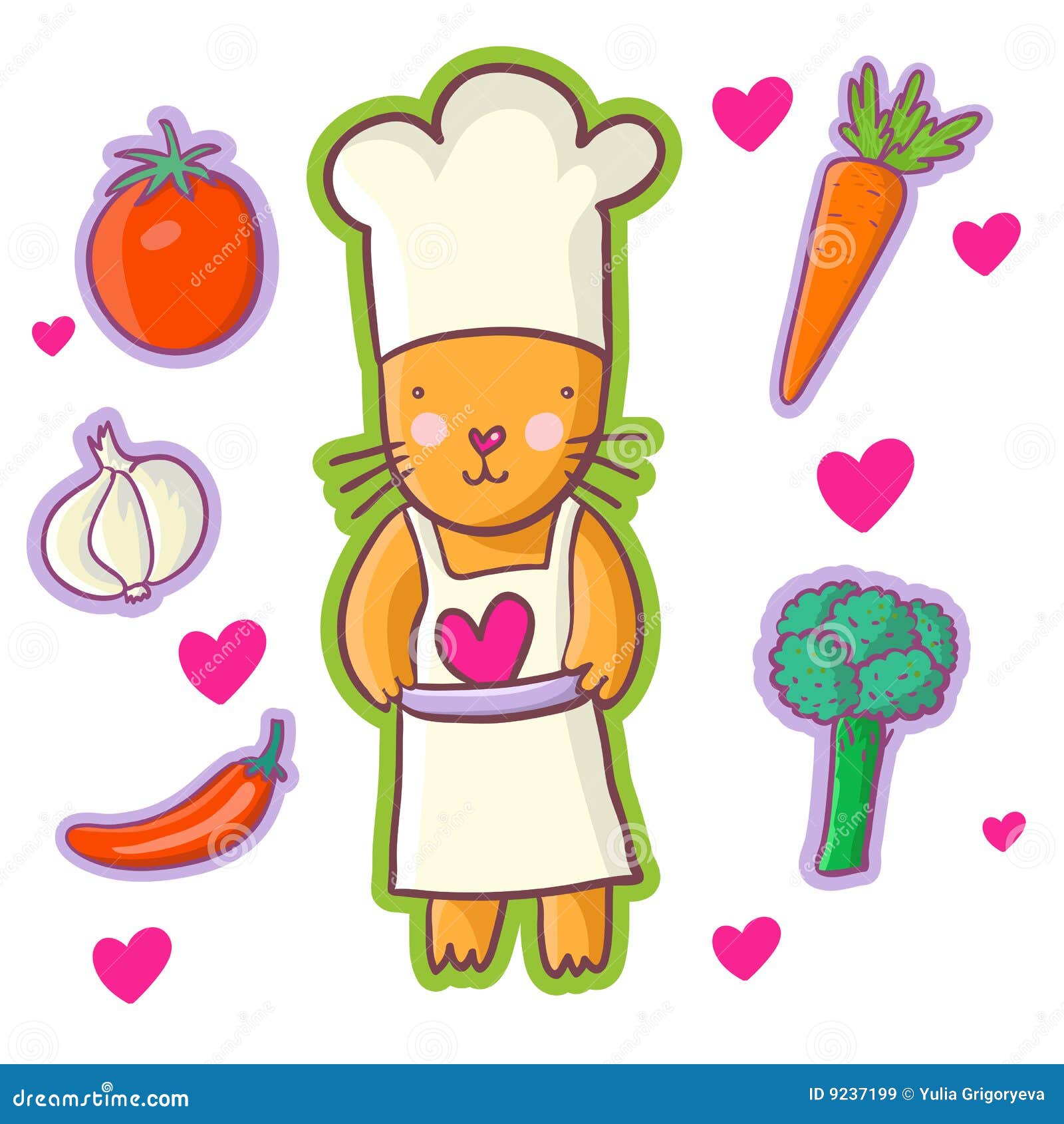 Kat - Chef-kok vector illustratie. Illustration of bloemkool - 9237199
