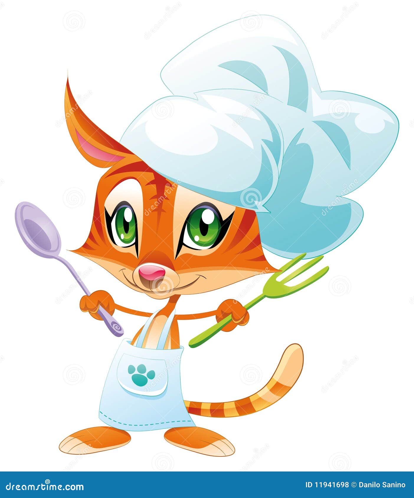 Kat in eenvormige chef-kok vector illustratie. Illustration of schort ...