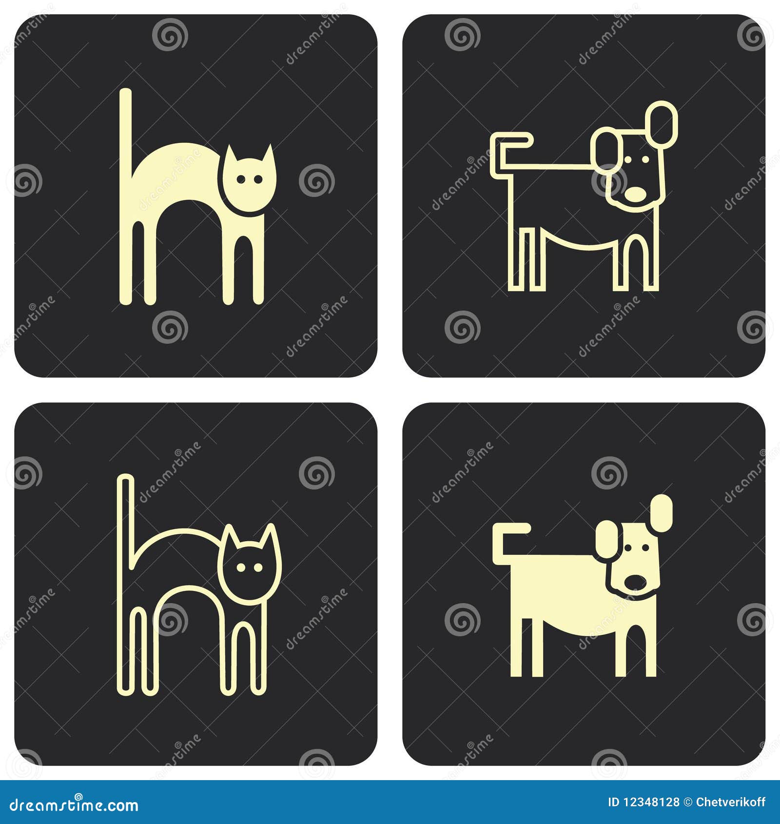 Kat En Hond - Vectorpictogrammen, Symbolen Vector Illustratie ...