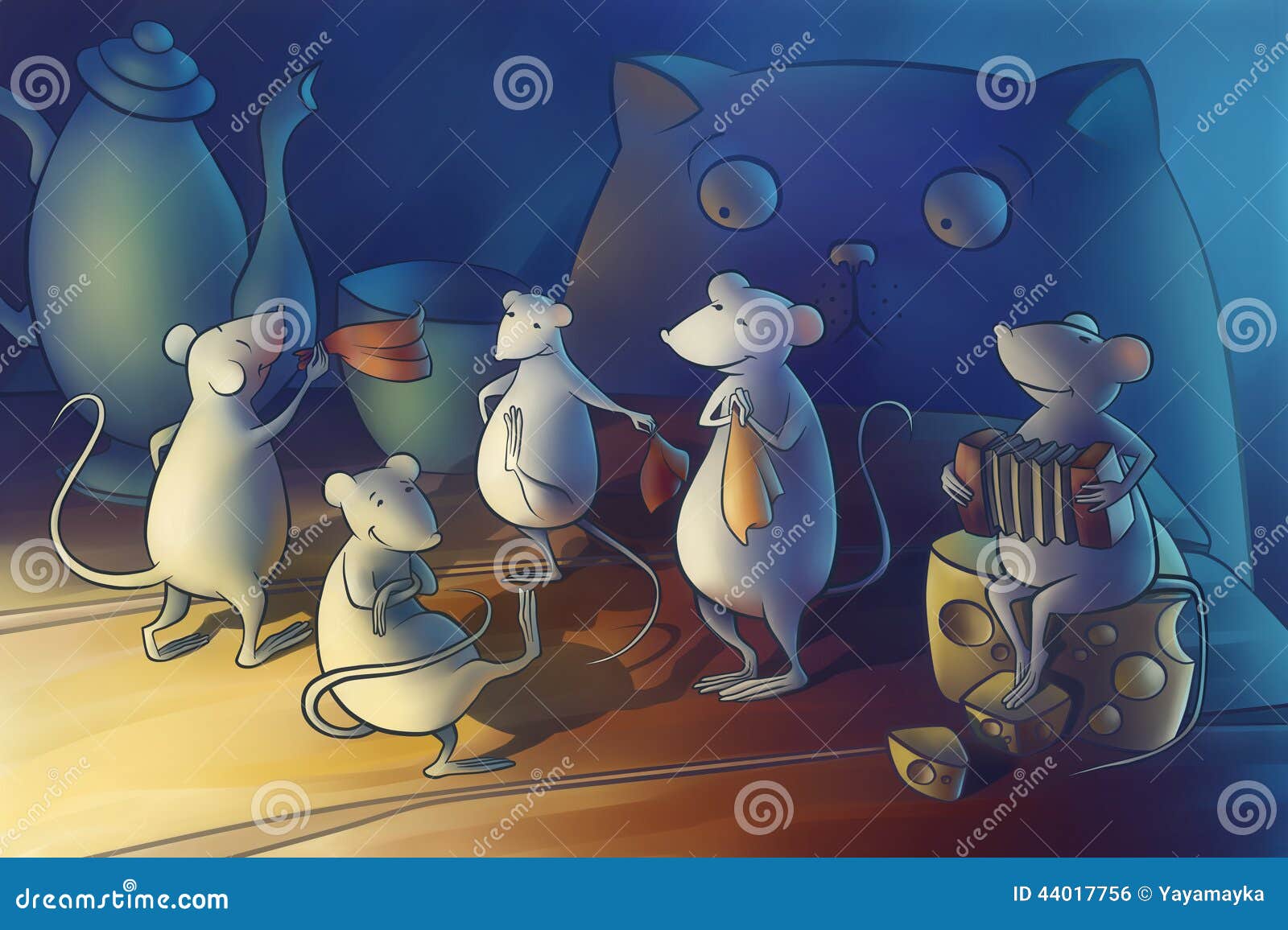 Kat Gegaan Van Huis, Muizenbegin Het Dansen Stock Illustratie ...