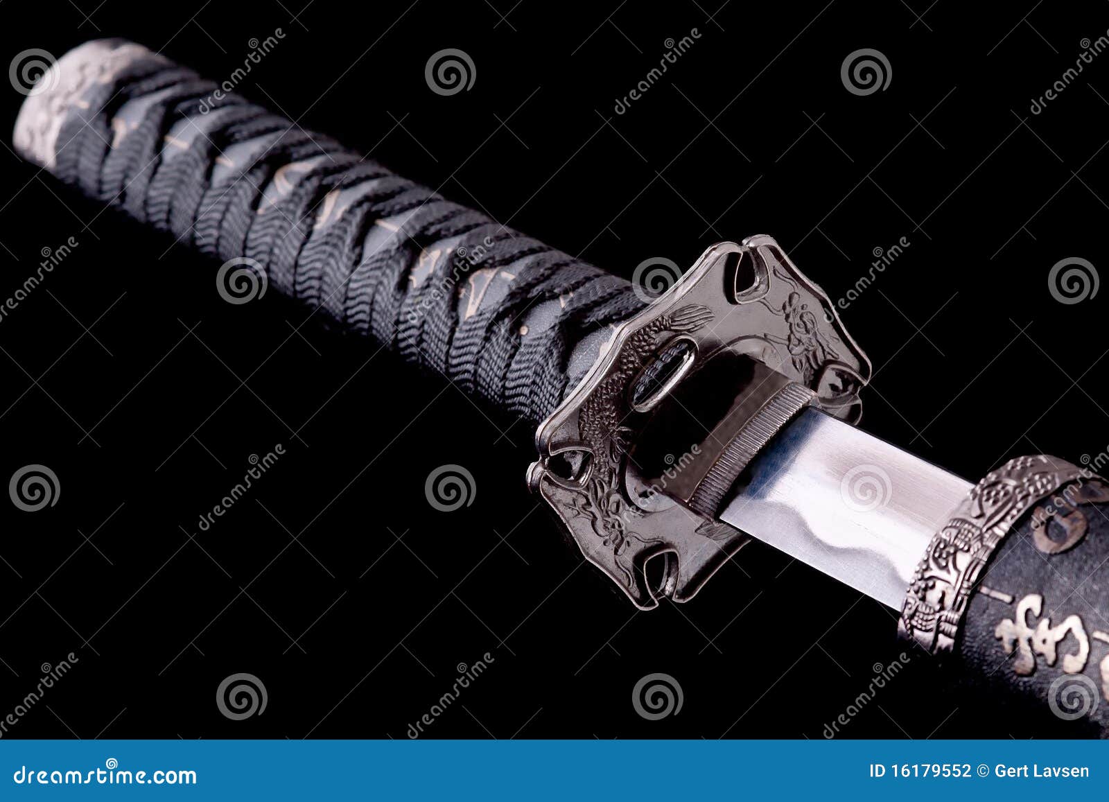 Katana Sword On A Black Background And Reflective Table Stock Photo ...