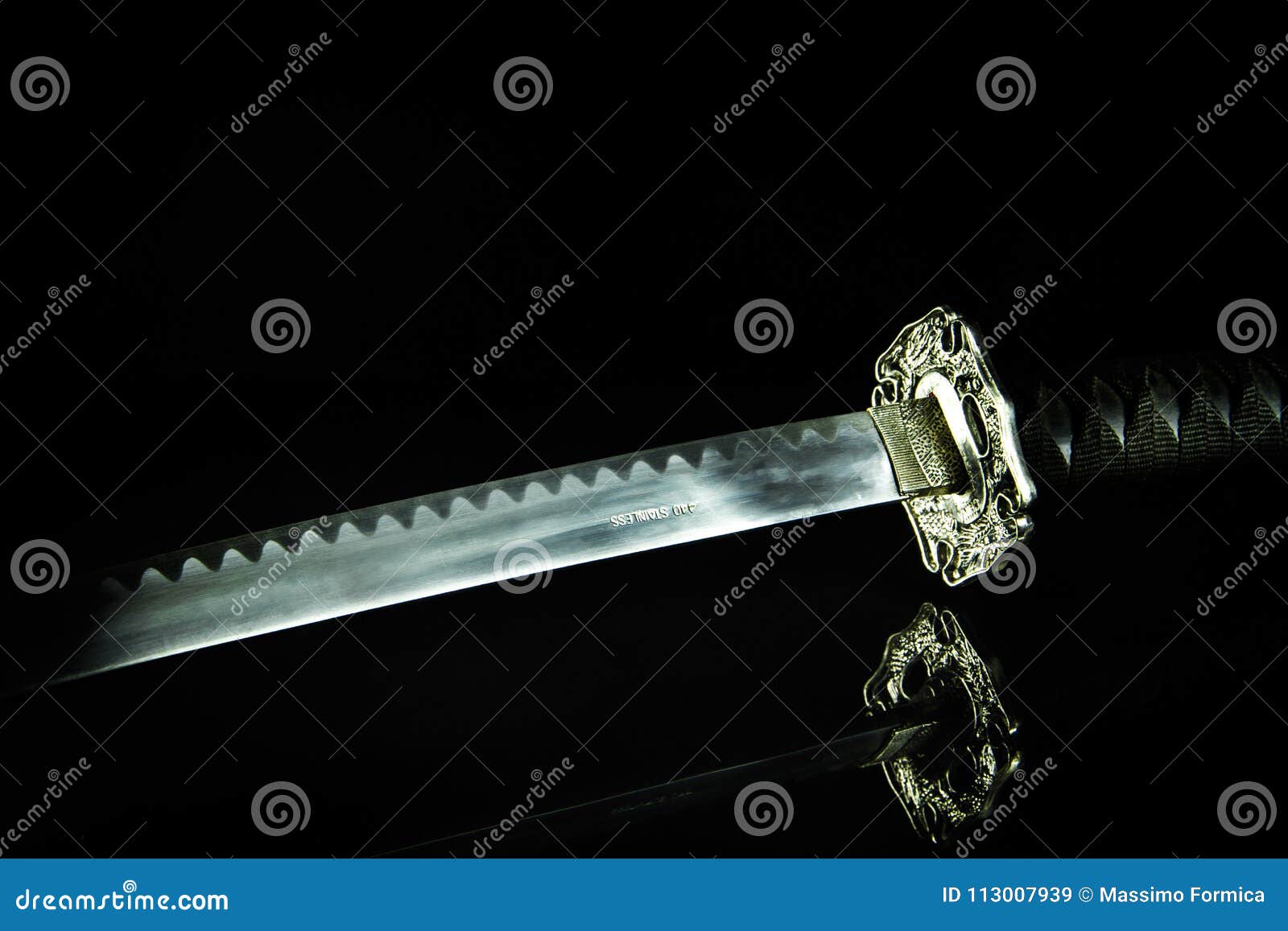 Katana Sword On A Black Background And Reflective Table Royalty-Free ...