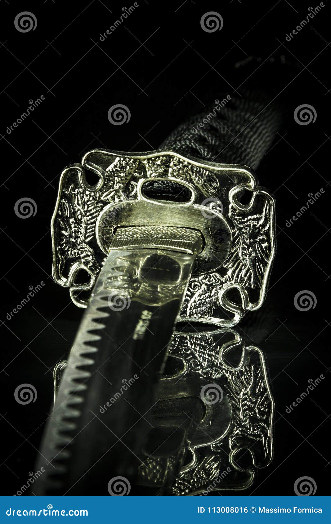 Katana Sword On A Black Background And Reflective Table Stock ...