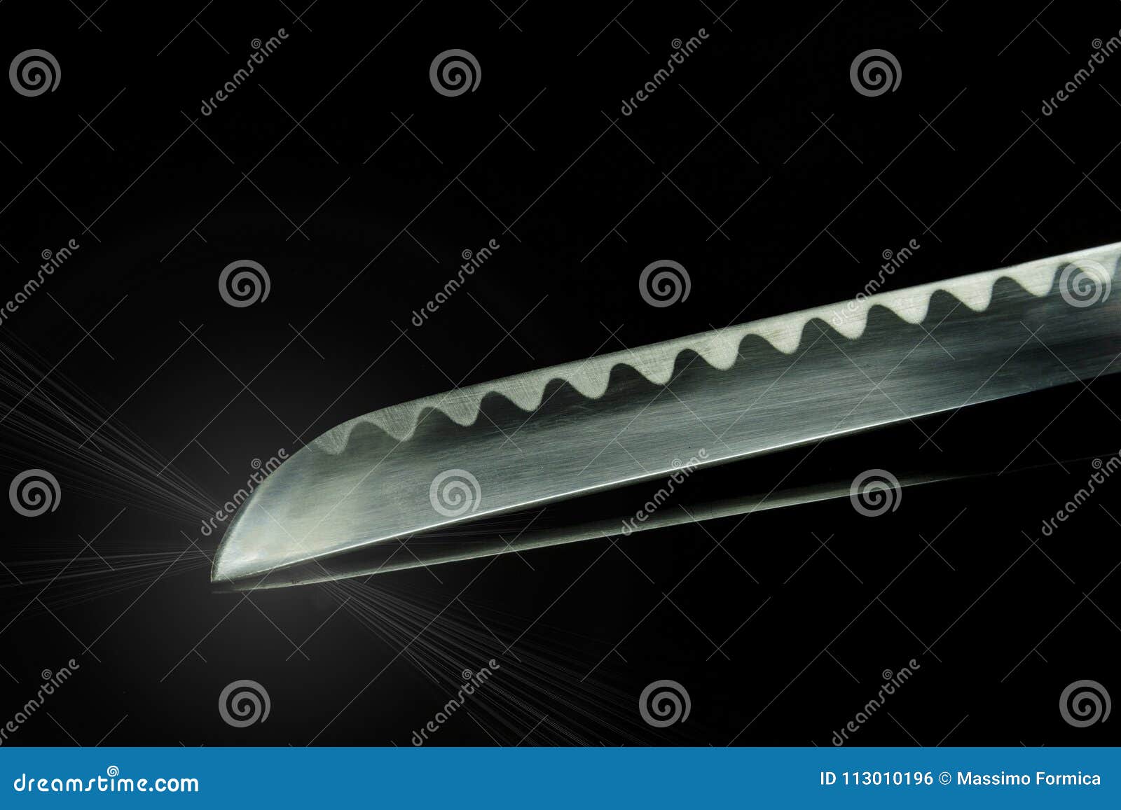 Katana Sword on a Black Background and Reflective Table Stock Photo ...
