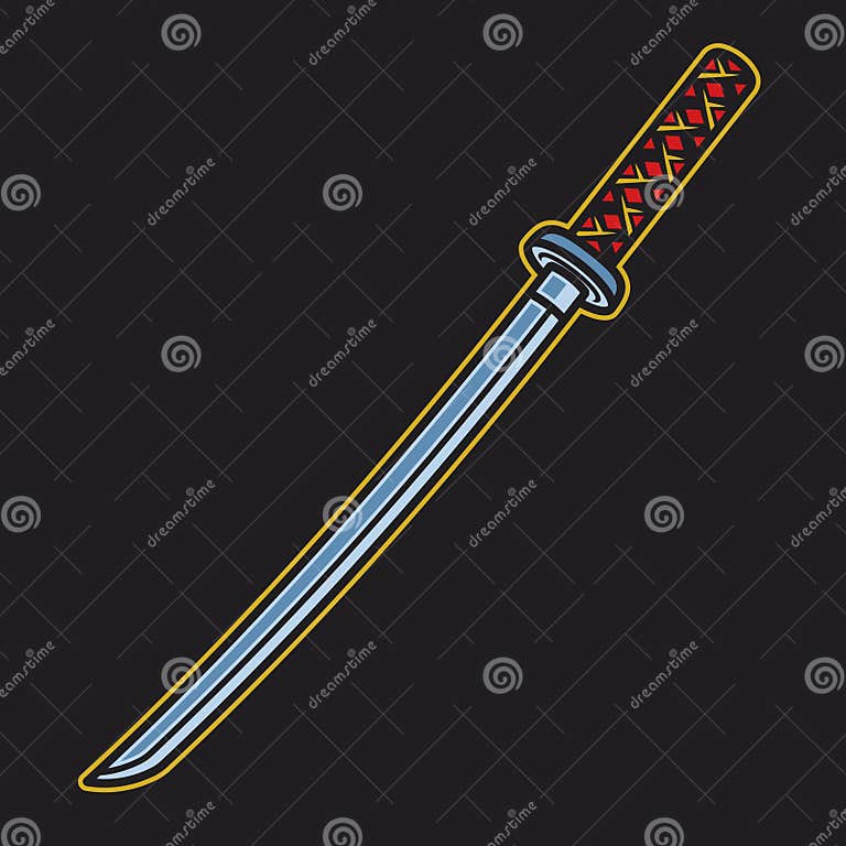 Katana Sword Vector Object or Element in Colored Style on Dark ...