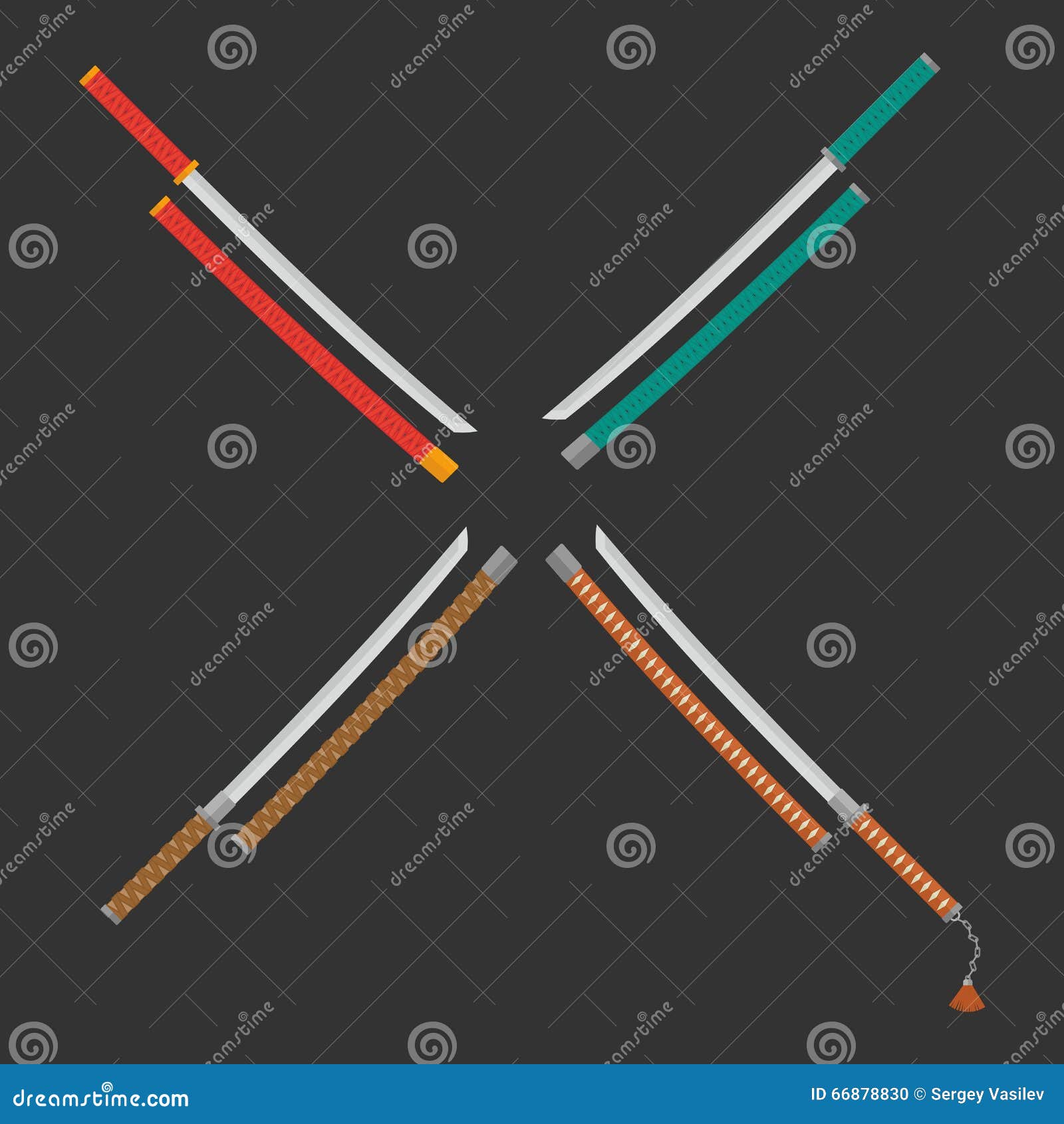 4 Katanas Set Vector Illustration | CartoonDealer.com #66878830