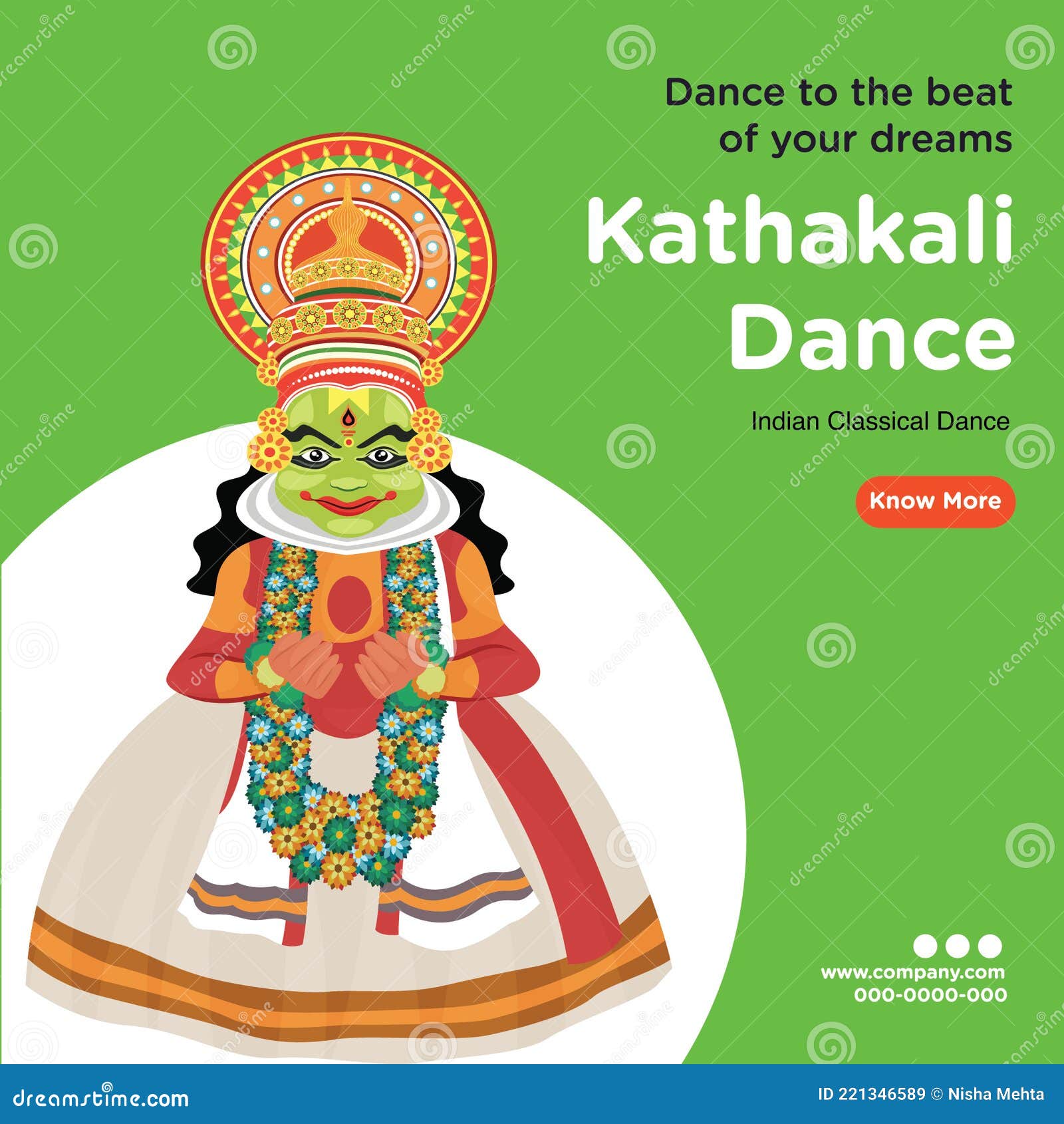 Indian Classic Dance of Kathakali Banner Design Stock Vector ...