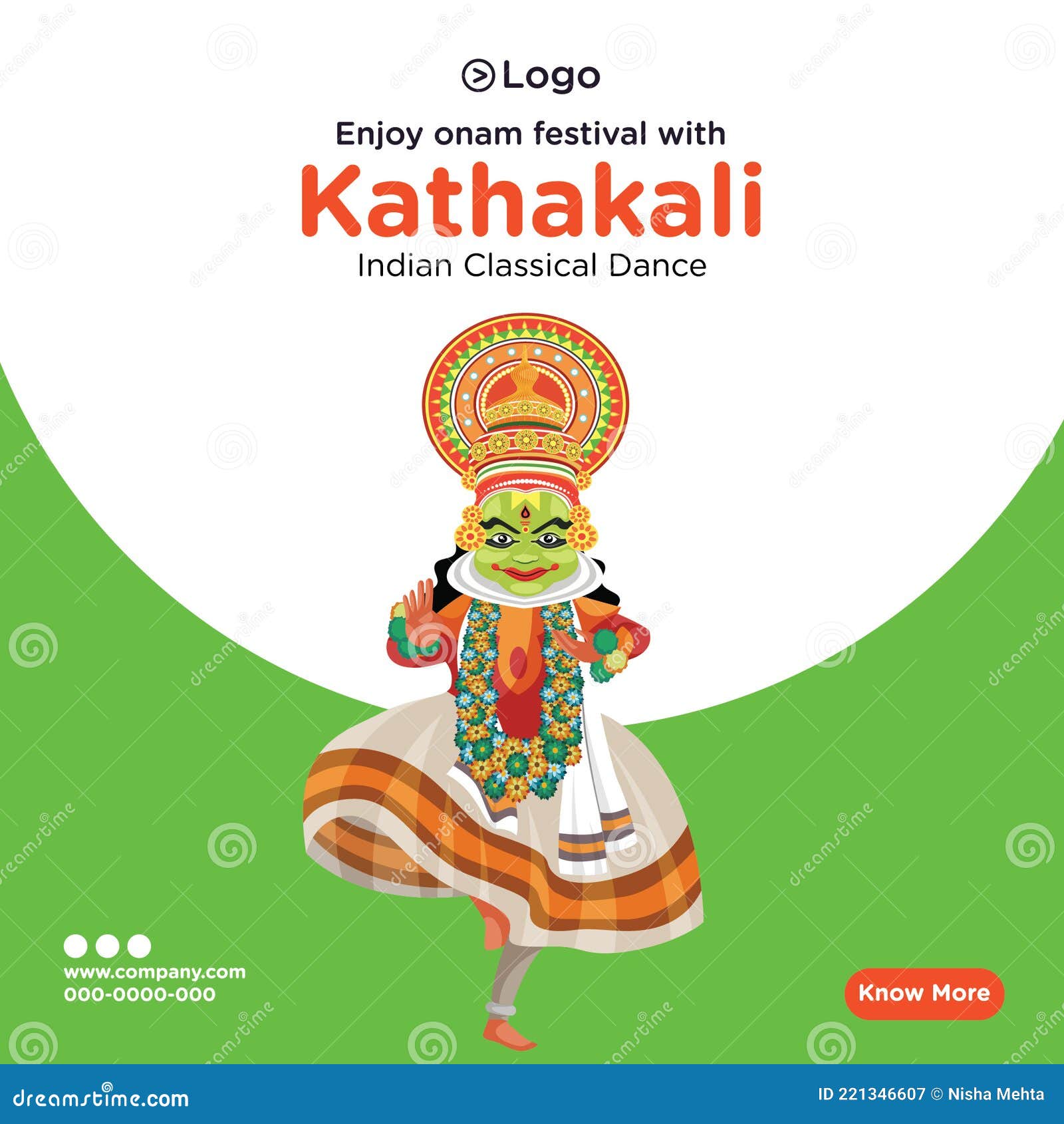 Indian Classic Dance of Kathakali Banner Design Stock Vector ...