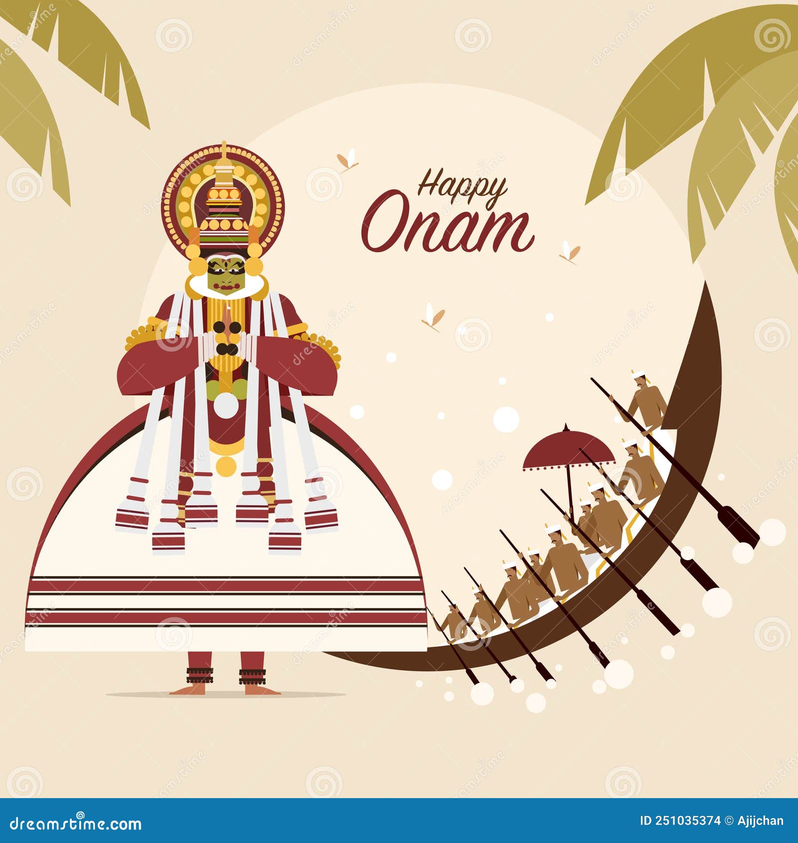 Kathakali Dancer And Snake Boat During The `Onam` Festival.Onam Is A ...