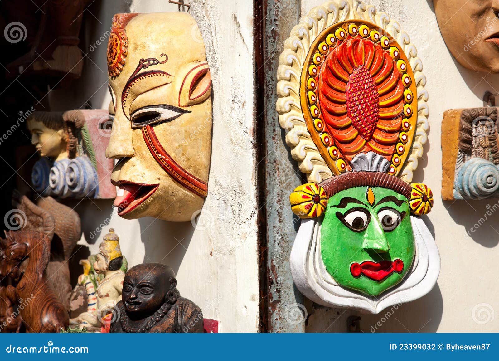Kathakali and Tribal Masks in Kochi Stock Photo - Image of kochin, flea ...