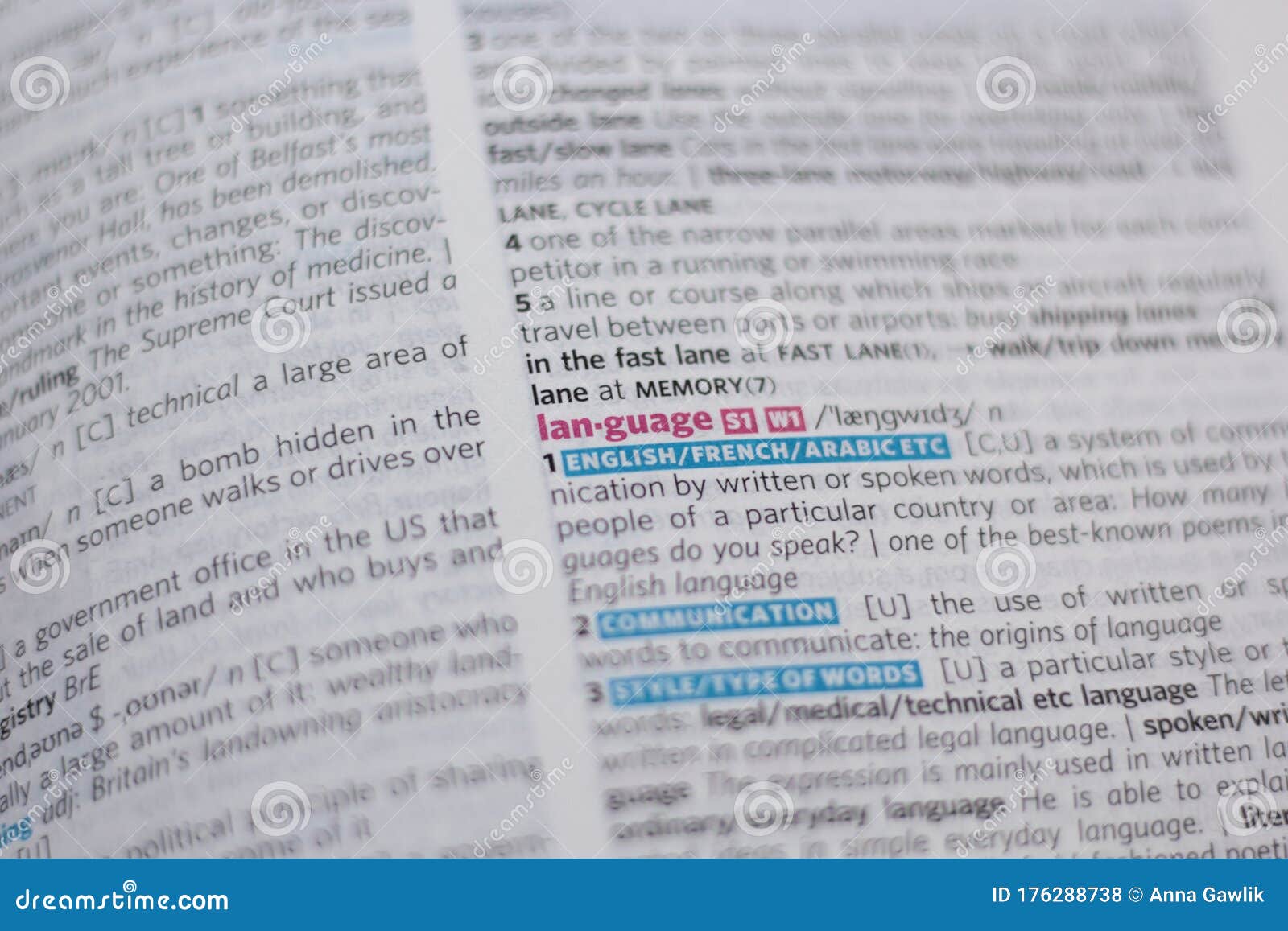 Language, dictionary entry editorial stock photo. Image of english ...