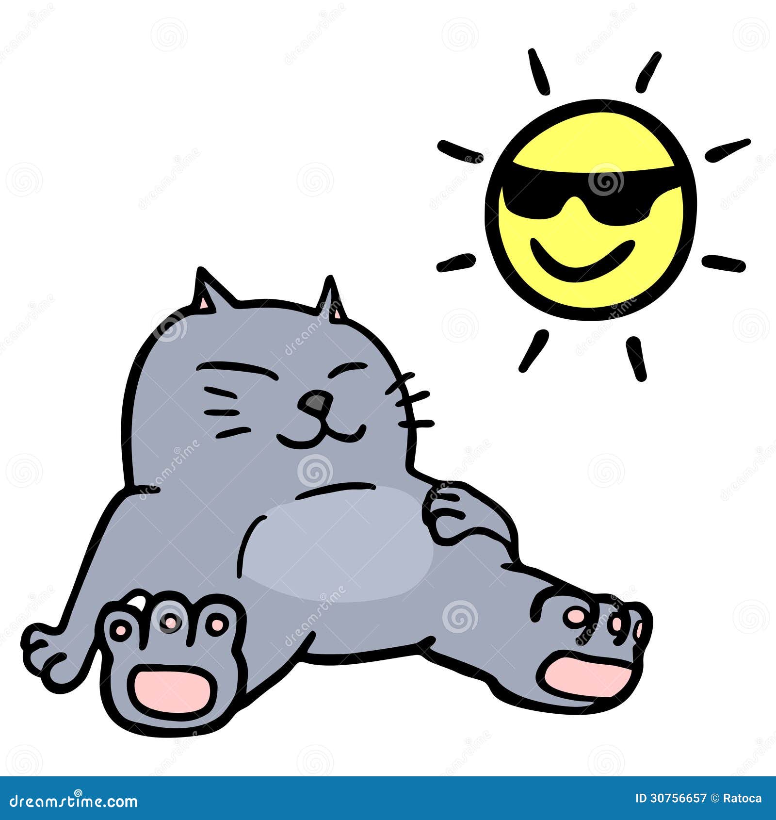 Katt och sol vektor illustrationer. Illustration av solglasögon - 30756657