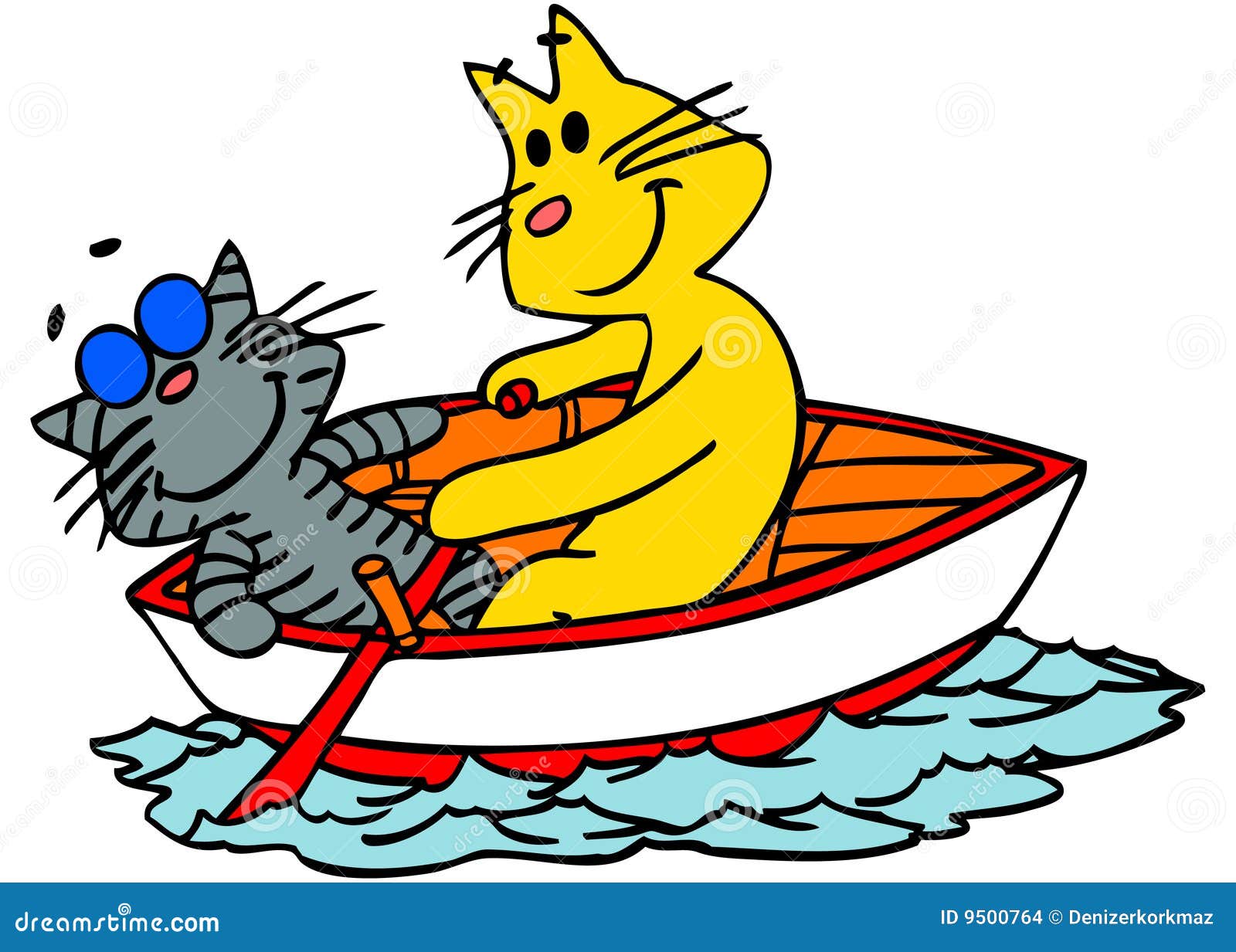 Katzen auf einem Boot vektor abbildung. Illustration von karikatur ...