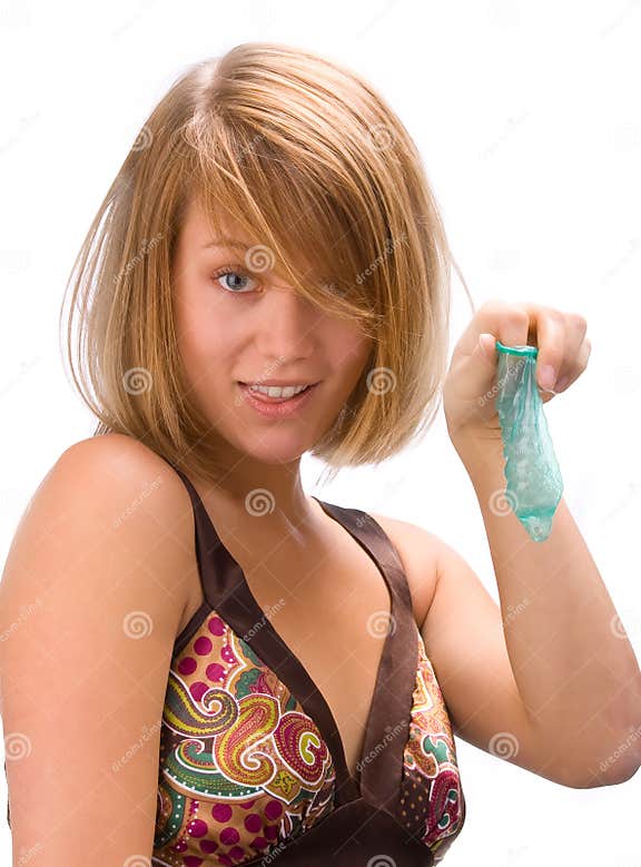 Kaukasische Jonge Vrouw Met Condoom Stock Afbeelding Image Of