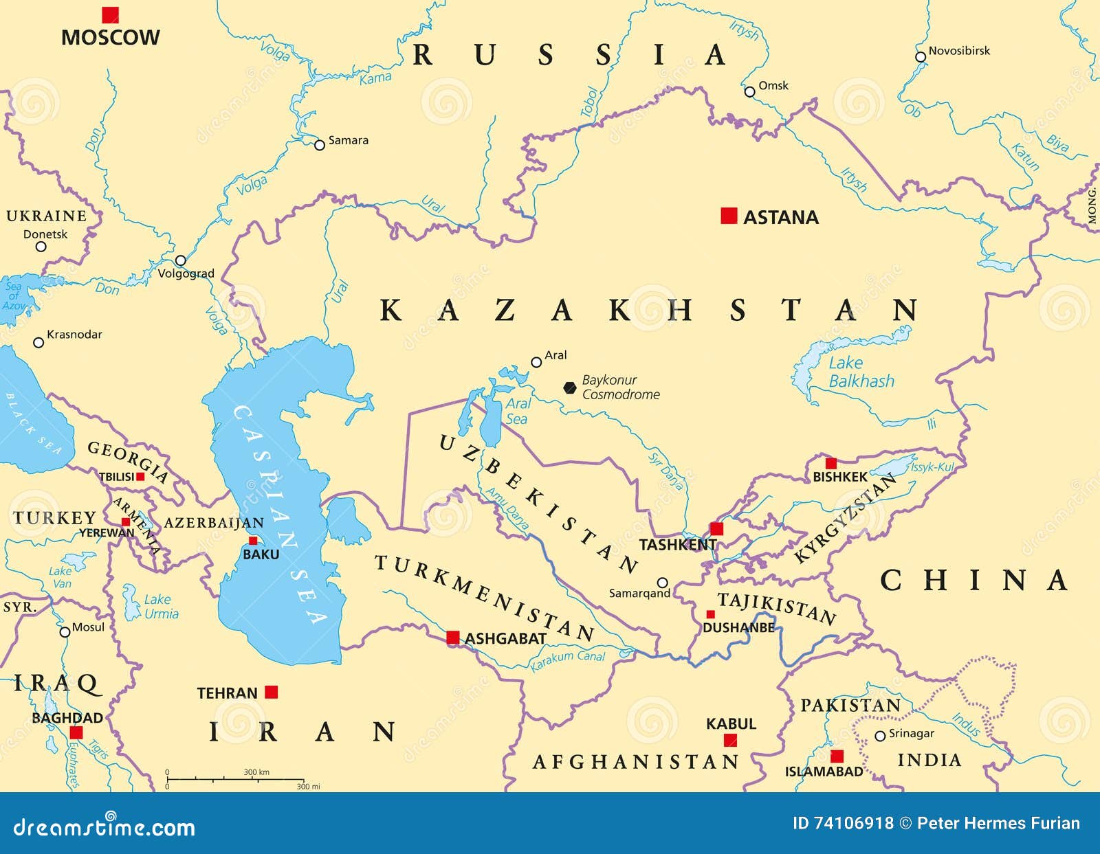 Kaukaz I Centrali Azja Polityczna Mapa Zdjęcie Stock - Obraz złożonej z ...