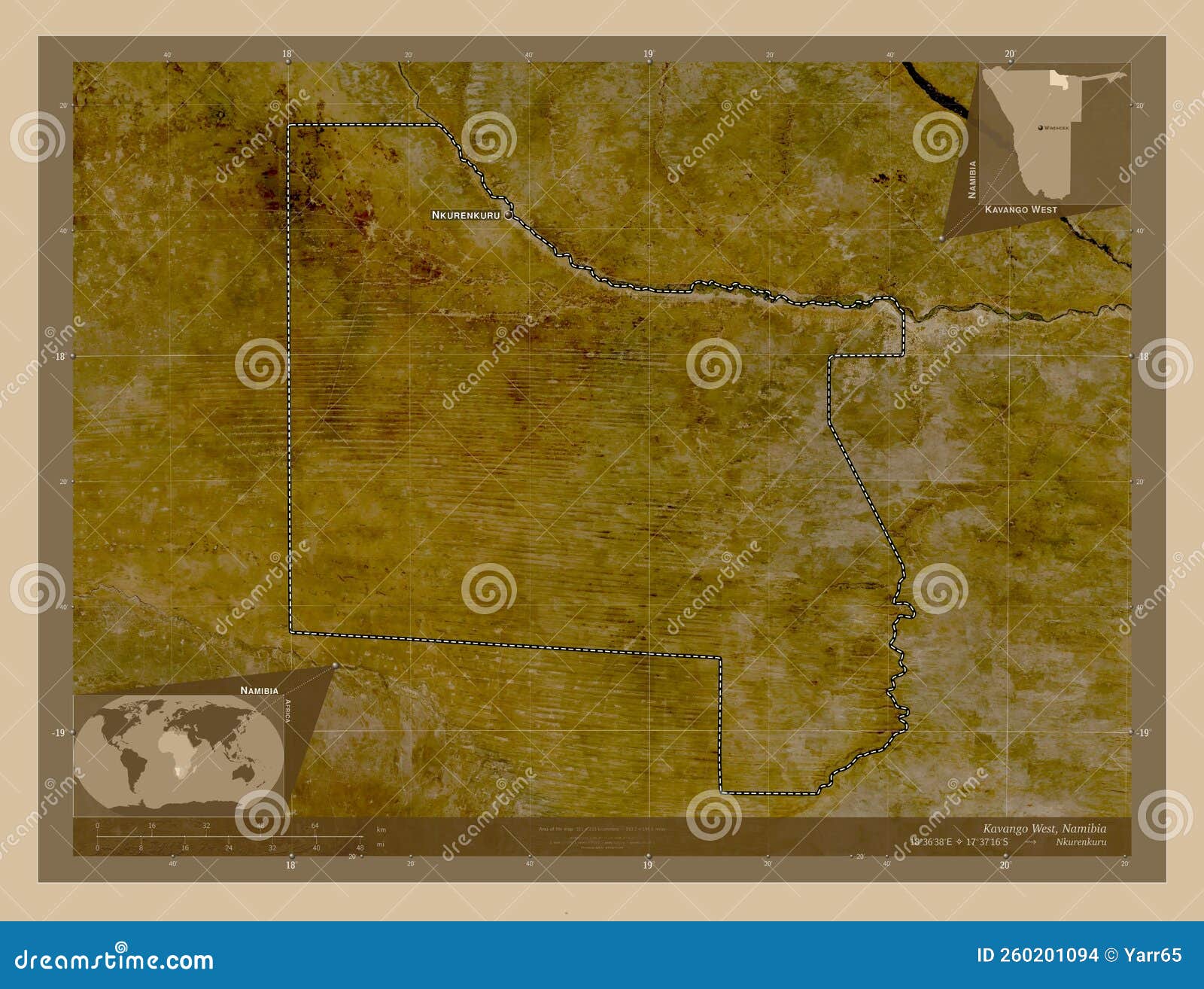 Kavango West, Namibia. Low-res Satellite. Labelled Points of Cities ...
