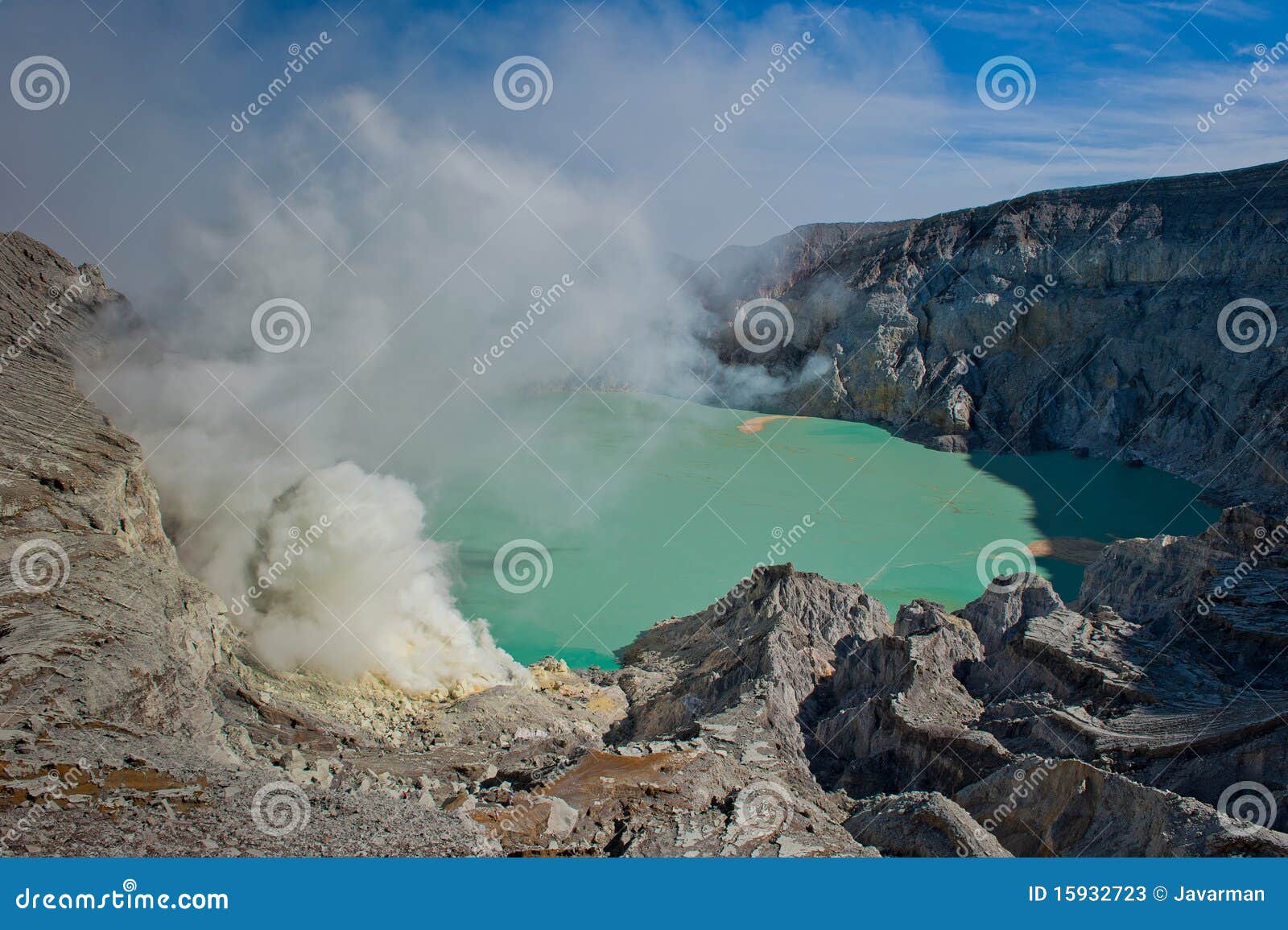 Java, Indonesia. Telaga Warna-color Volcanic Lakes On The Plateau ...