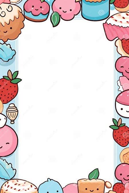 Kawaii Border Frame with Sweets and Fruit Stock Illustration ...