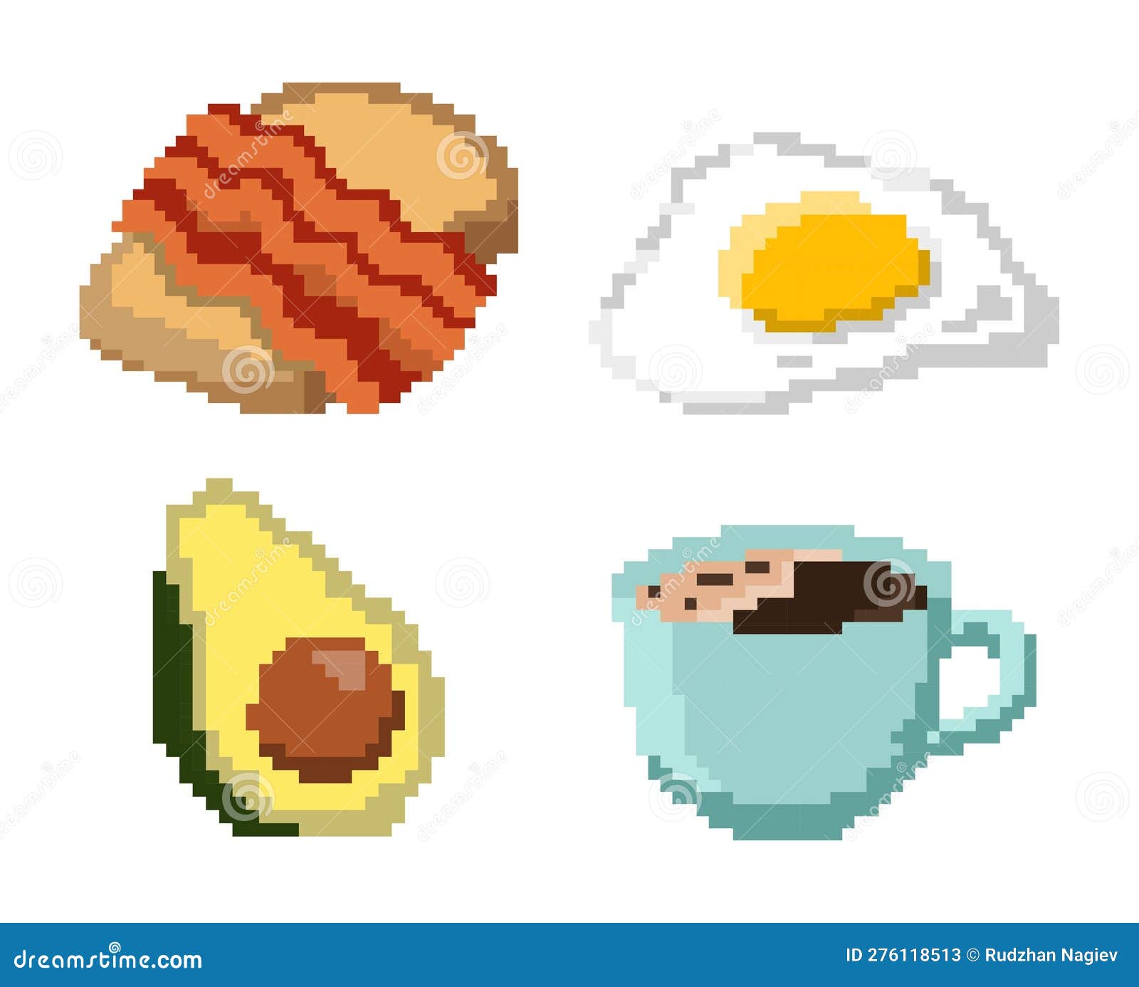 Kawaii breakfast pixel set stock vector. Illustration of bread - 276118513