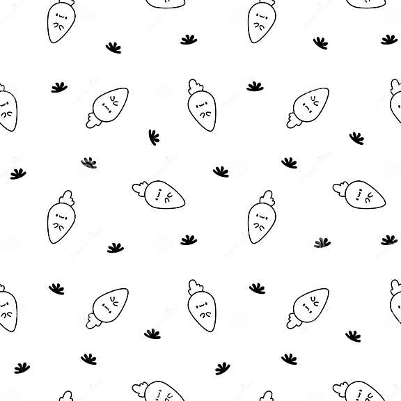 Kawaii Carrot Seamless Pattern Coloring Page Stock Vector