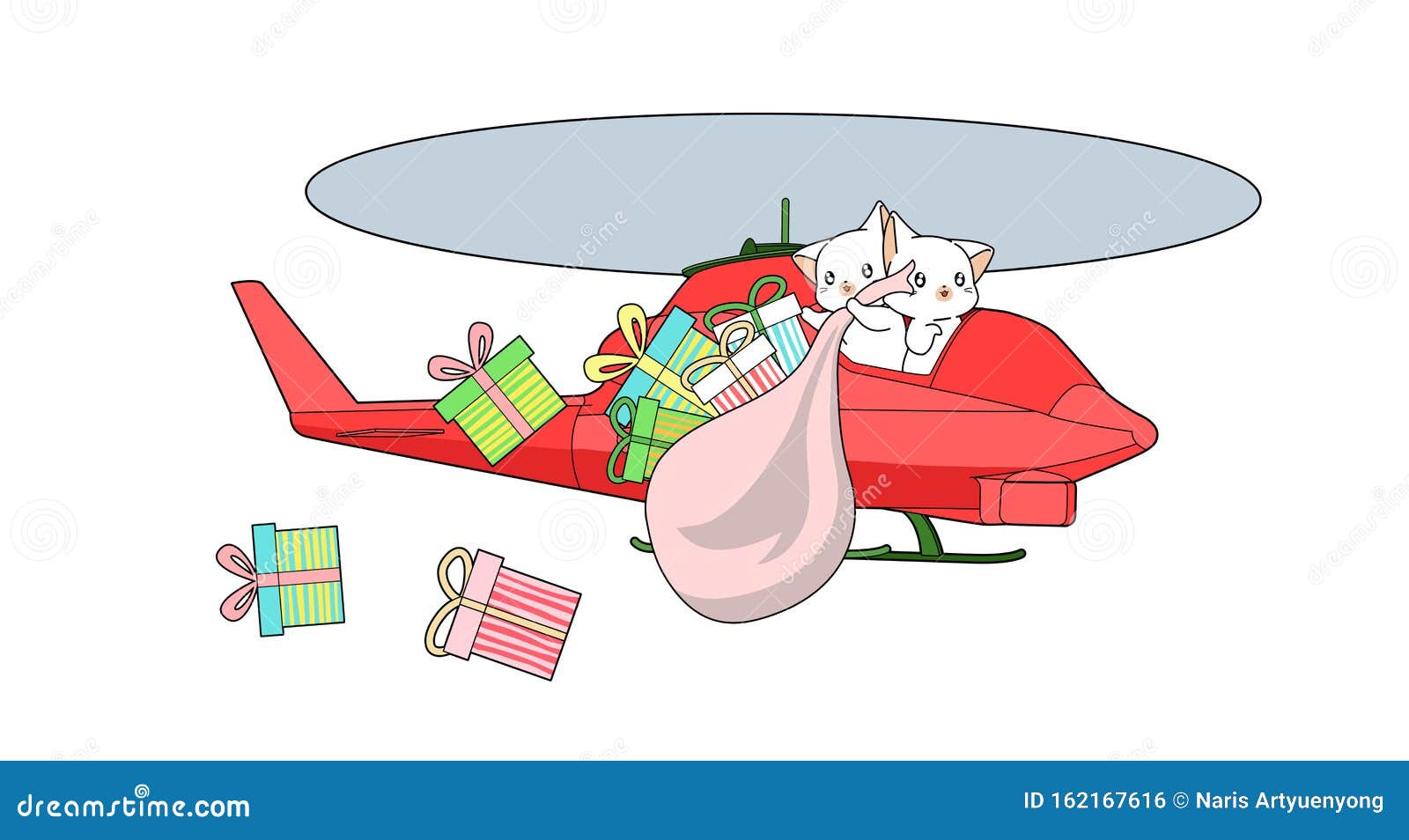 Kawaii Cats are Driving a Helicopter with Gift Bag Stock Vector ...