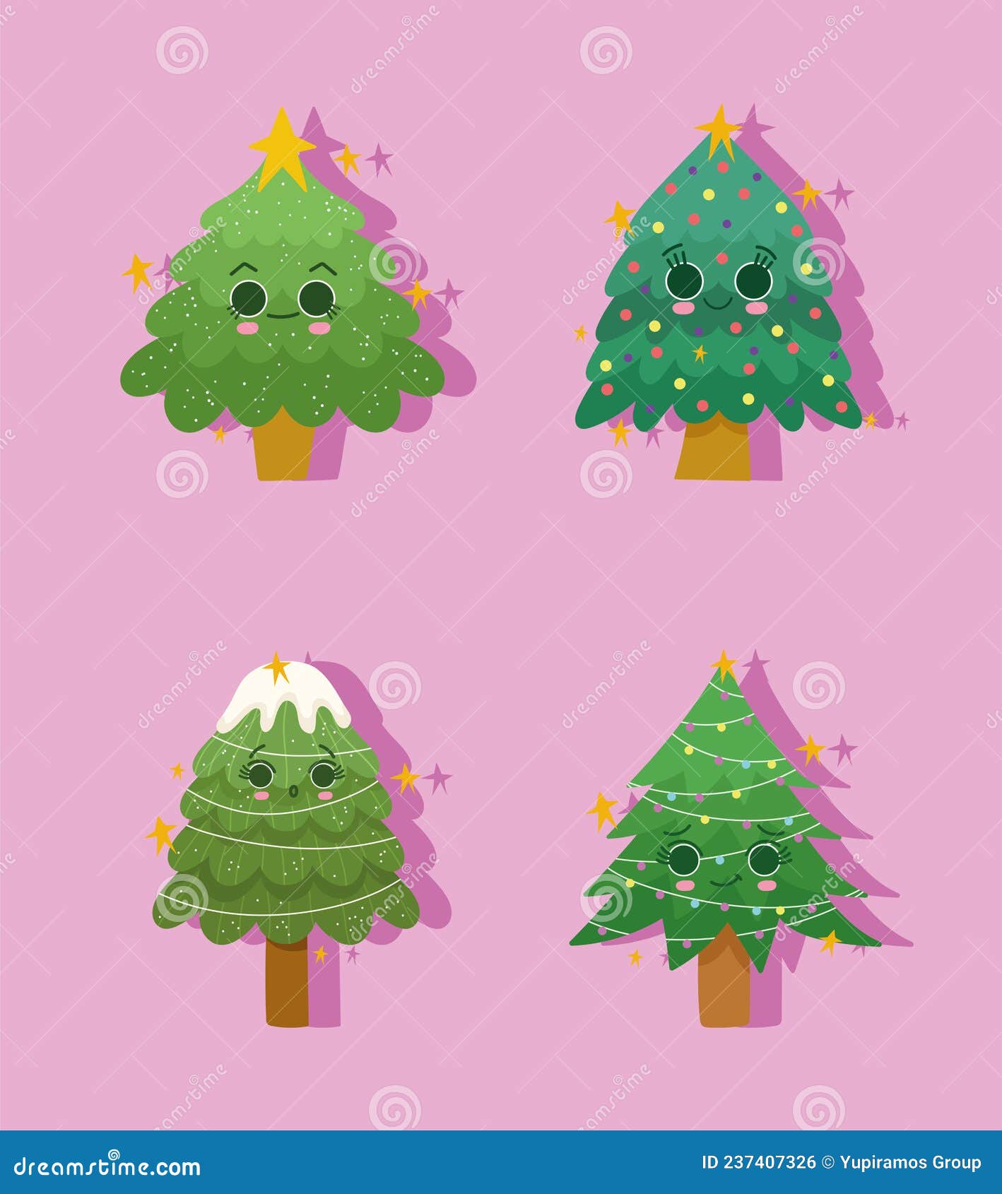 Kawaii christmas tree set stock vector. Illustration of icon - 237407326