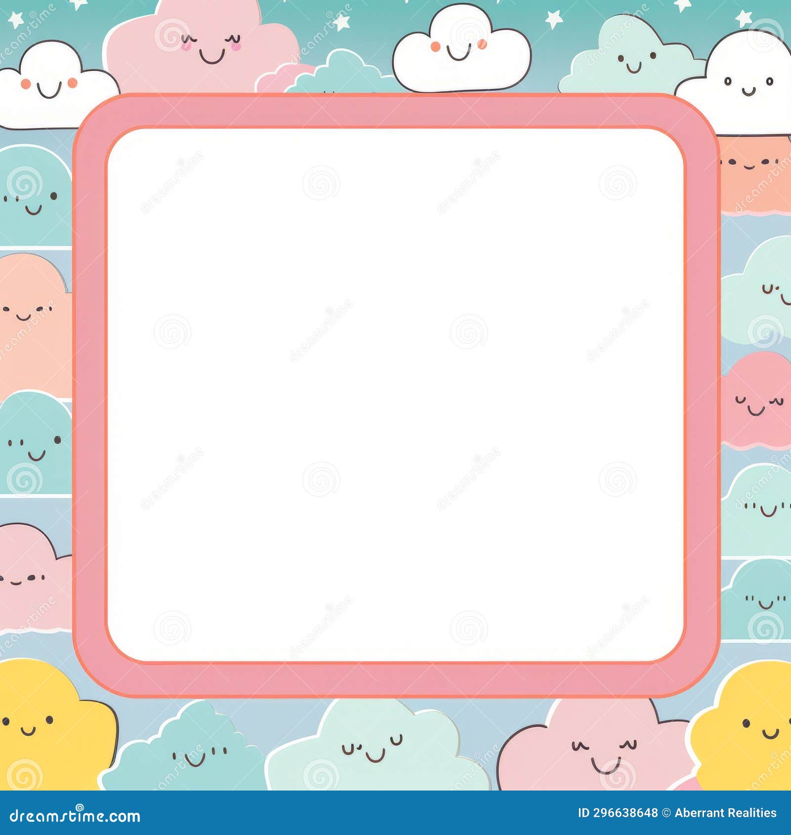 Kawaii Cloud Background with a Square Frame for Your Text Stock ...