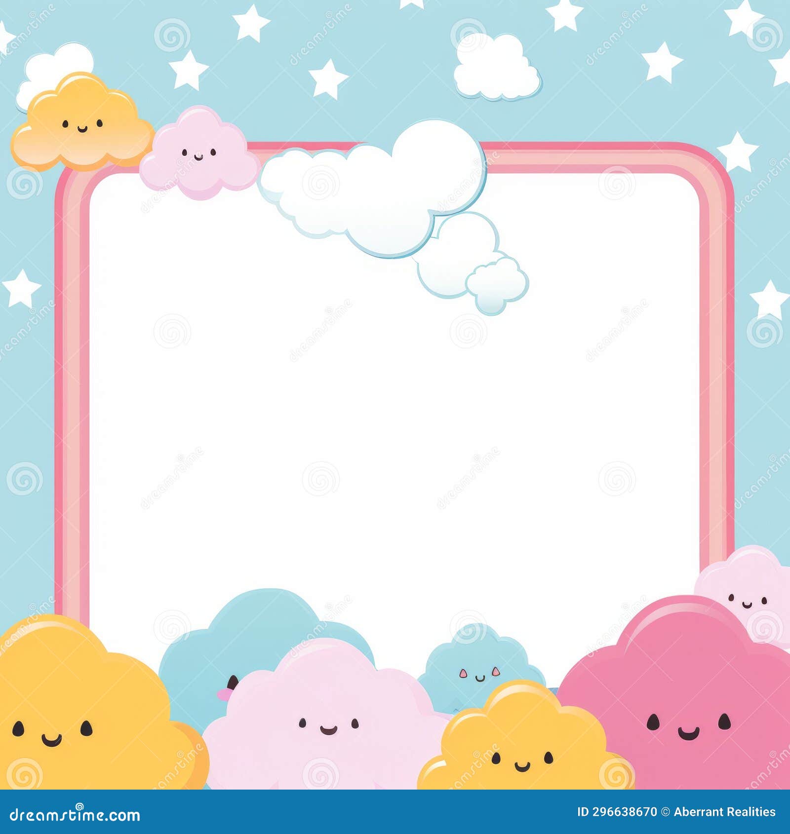 Kawaii Cloud Frame with Cute Clouds and Stars on a Blue Background ...