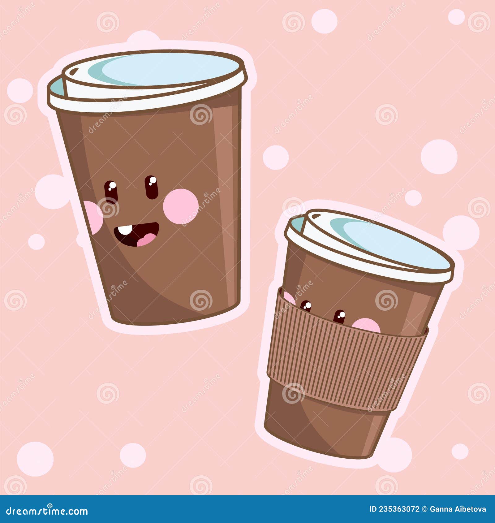 Kawaii Coffee. Cute Cafe Drinks. Vector Coffee Cups With Happy Face ...