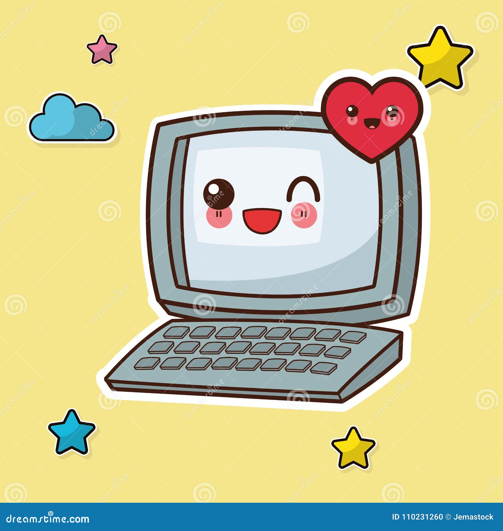 Kawaii computer wink image stock vector. Illustration of tongue - 110231260