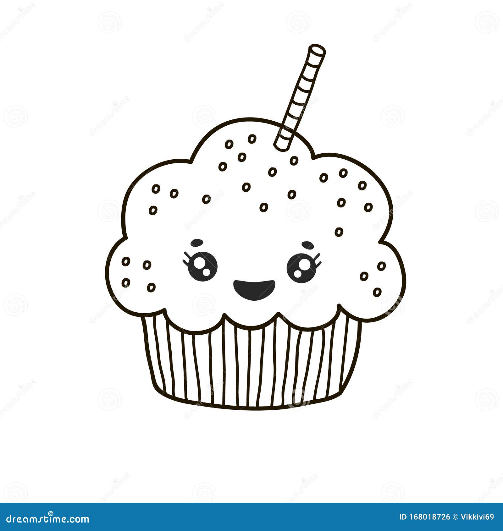 Kawaii Cupcake. Vector Illustration of a Cupcake, Cake. Linear ...