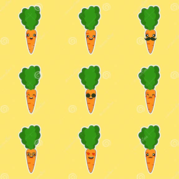 Kawaii And Cute Carrot Emoji Character Isolated On Color Background