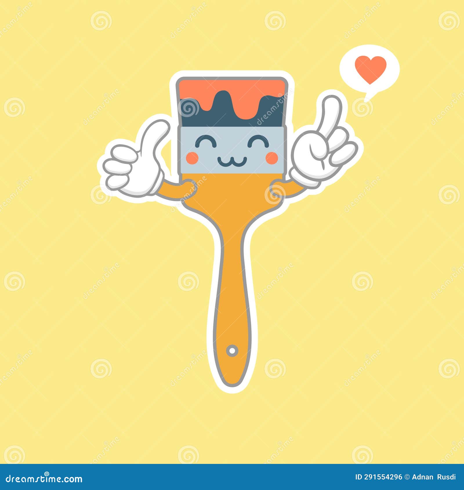 Kawaii and Cute Paint Brush Flat Design Vector Illustration Stock ...