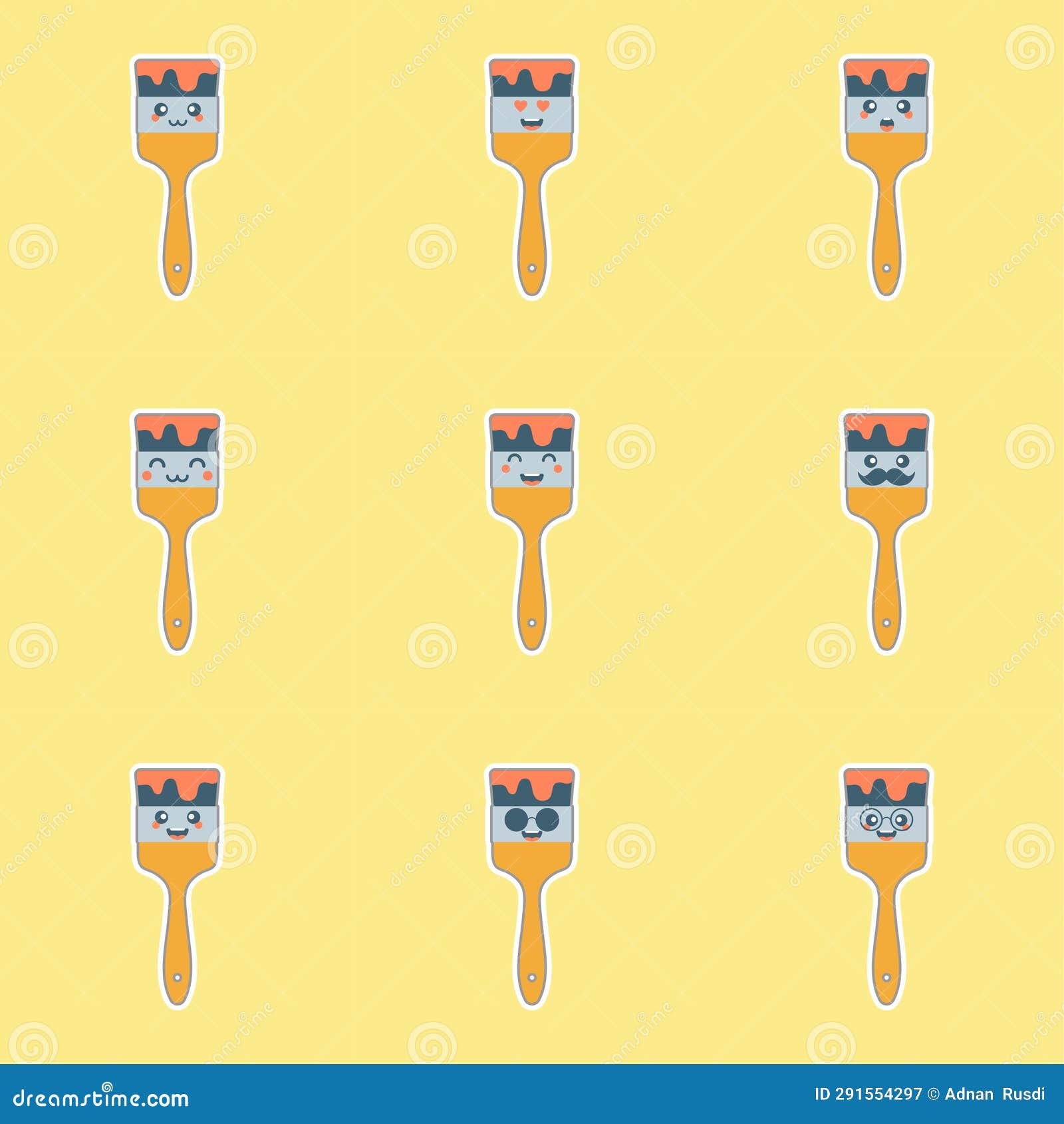 Kawaii and Cute Paint Brush Flat Design Vector Illustration Stock ...