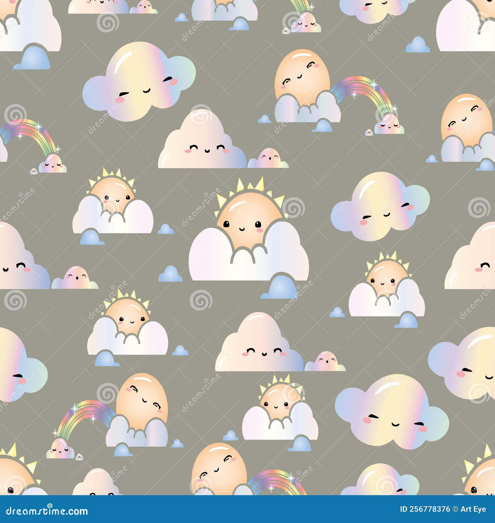 Kawaii Cute Rainbow and Clouds Seamless Pattern Stock Vector ...