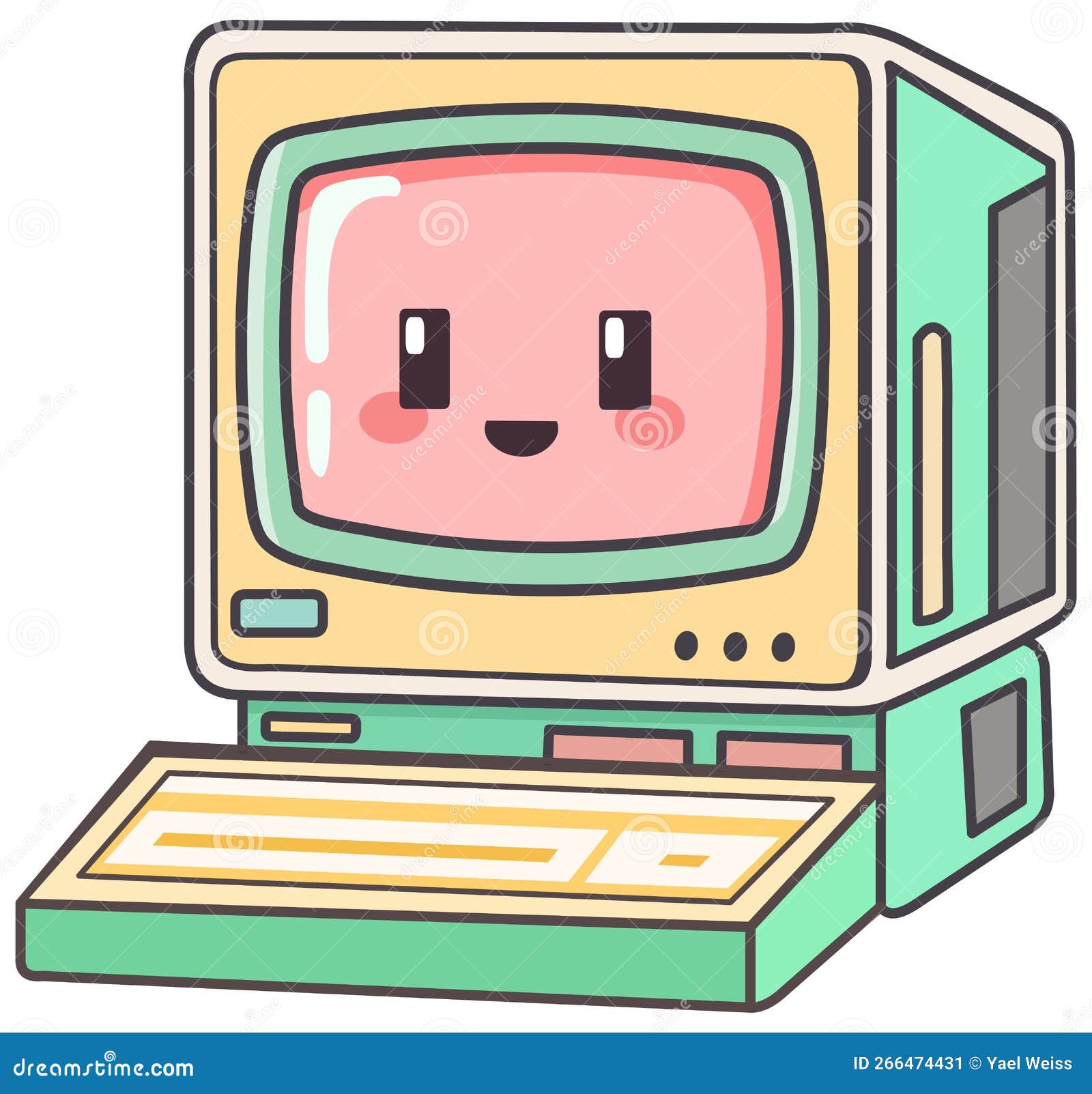 Kawaii De Computadora Antigua Ilustración del Vector - Ilustración de ...