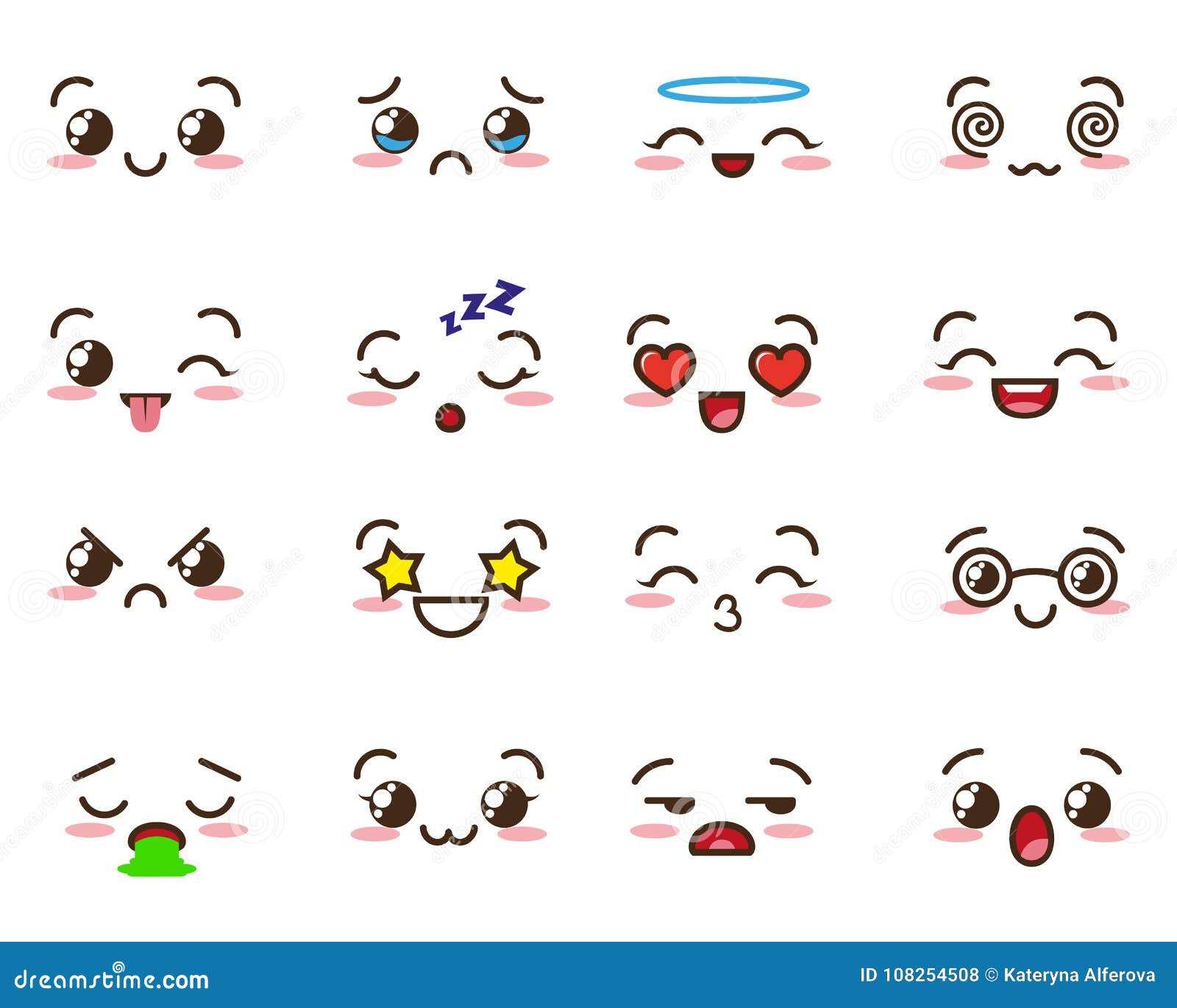 Kawaii Emoji Cute Emoticons Vector Illustration 108254508