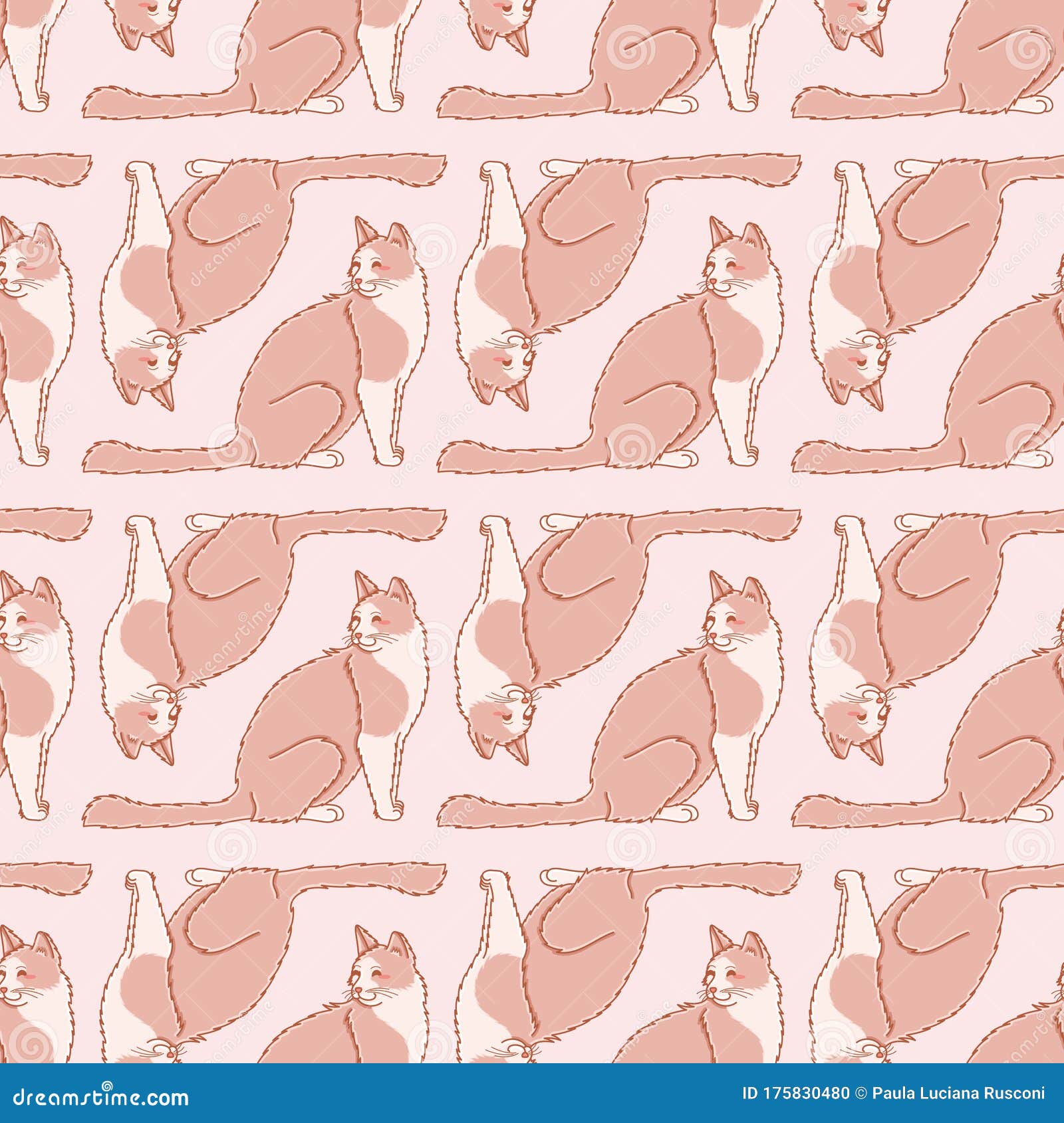 Kawaii Fluffy Cat Vector Repeat Pattern Stock Vector - Illustration of ...