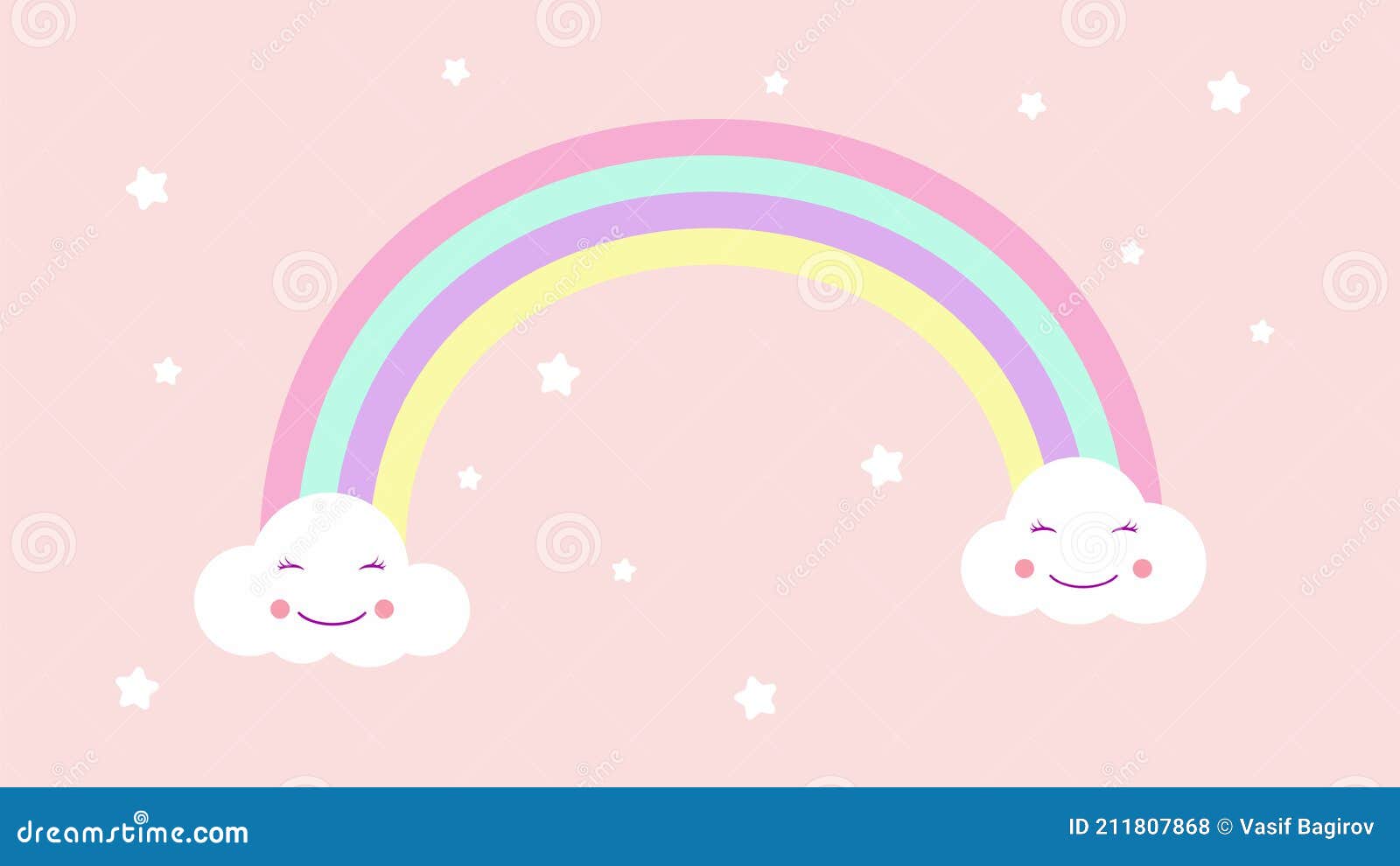 Kawaii Funny White Clouds Set, Muzzle with Pink Cheeks and Winking Eyes ...