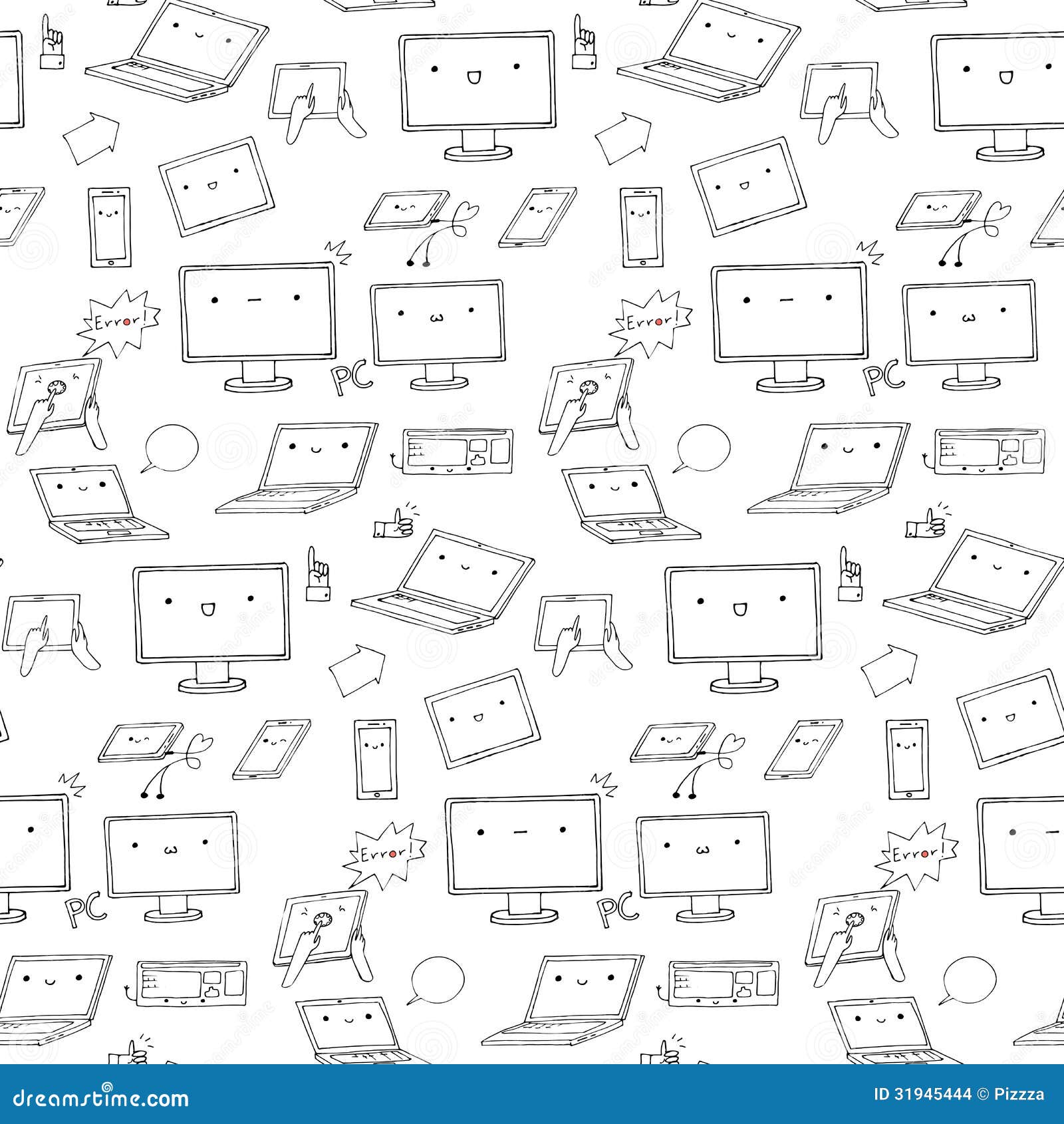 Kawaii Gadgets Seamless Pattern Stock Vector - Illustration of face ...