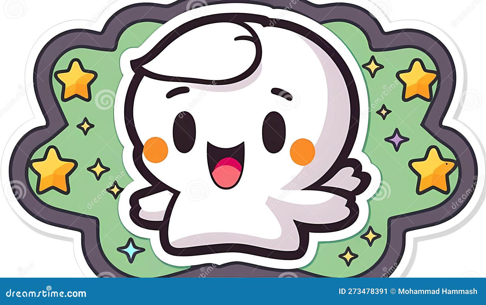 Kawaii Ghost Sticker, Made with Generative AI Stock Illustration ...